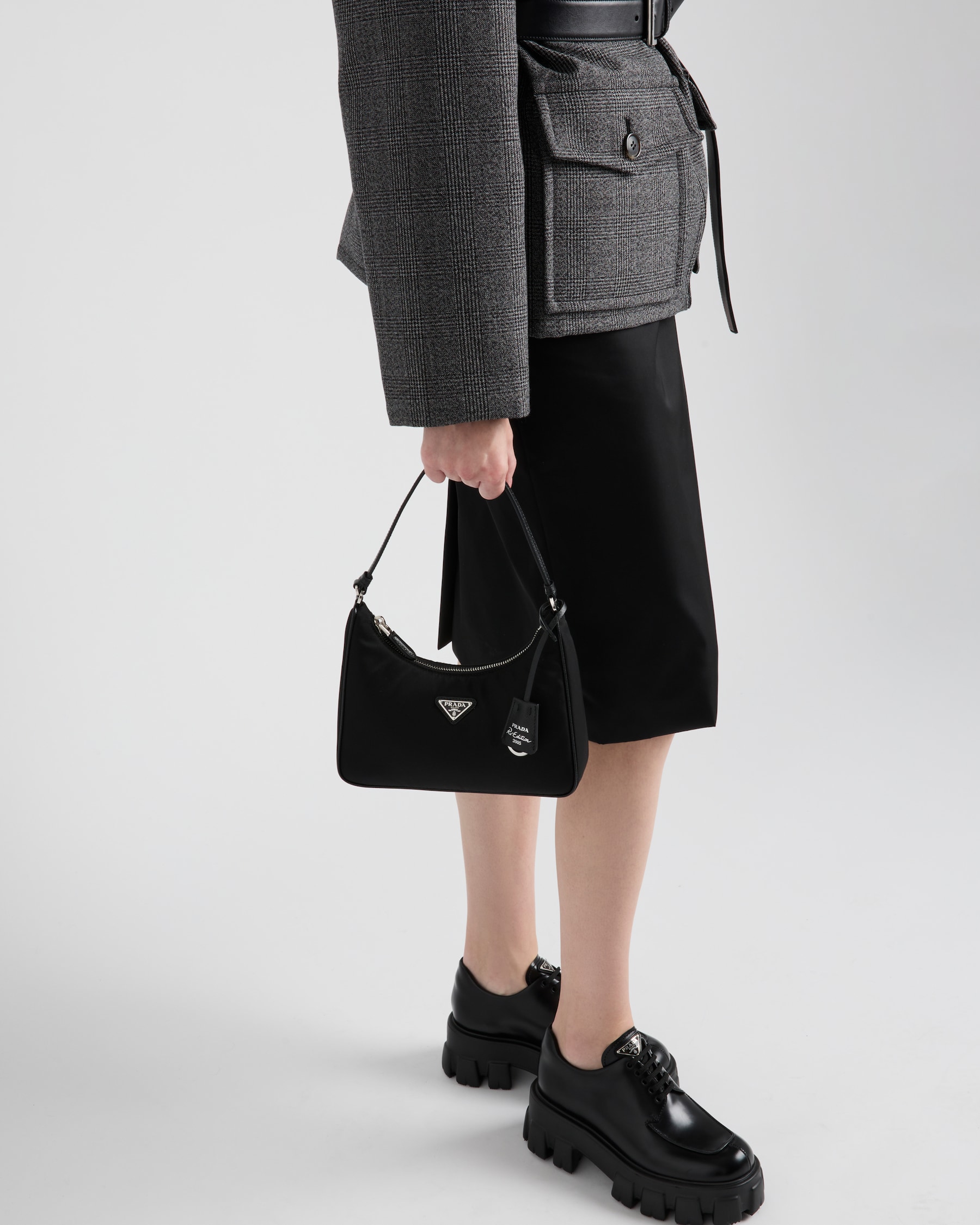 Black Monolith Brushed Leather Lace-up Shoes | PRADA