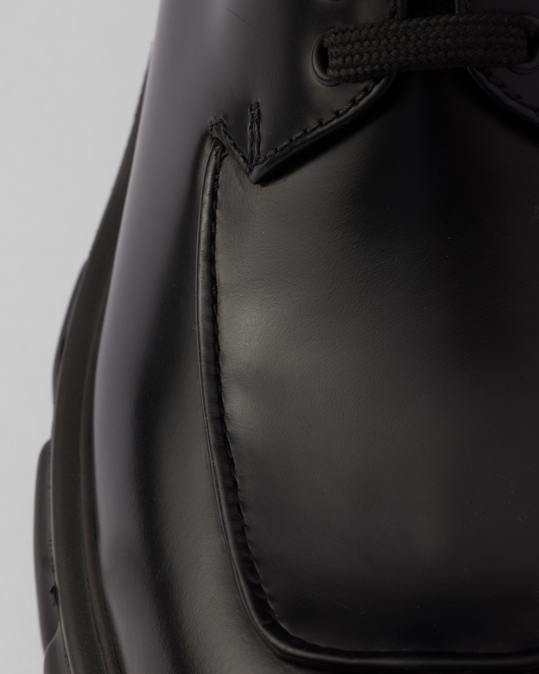 Black Monolith Brushed Leather Lace-up Shoes | PRADA