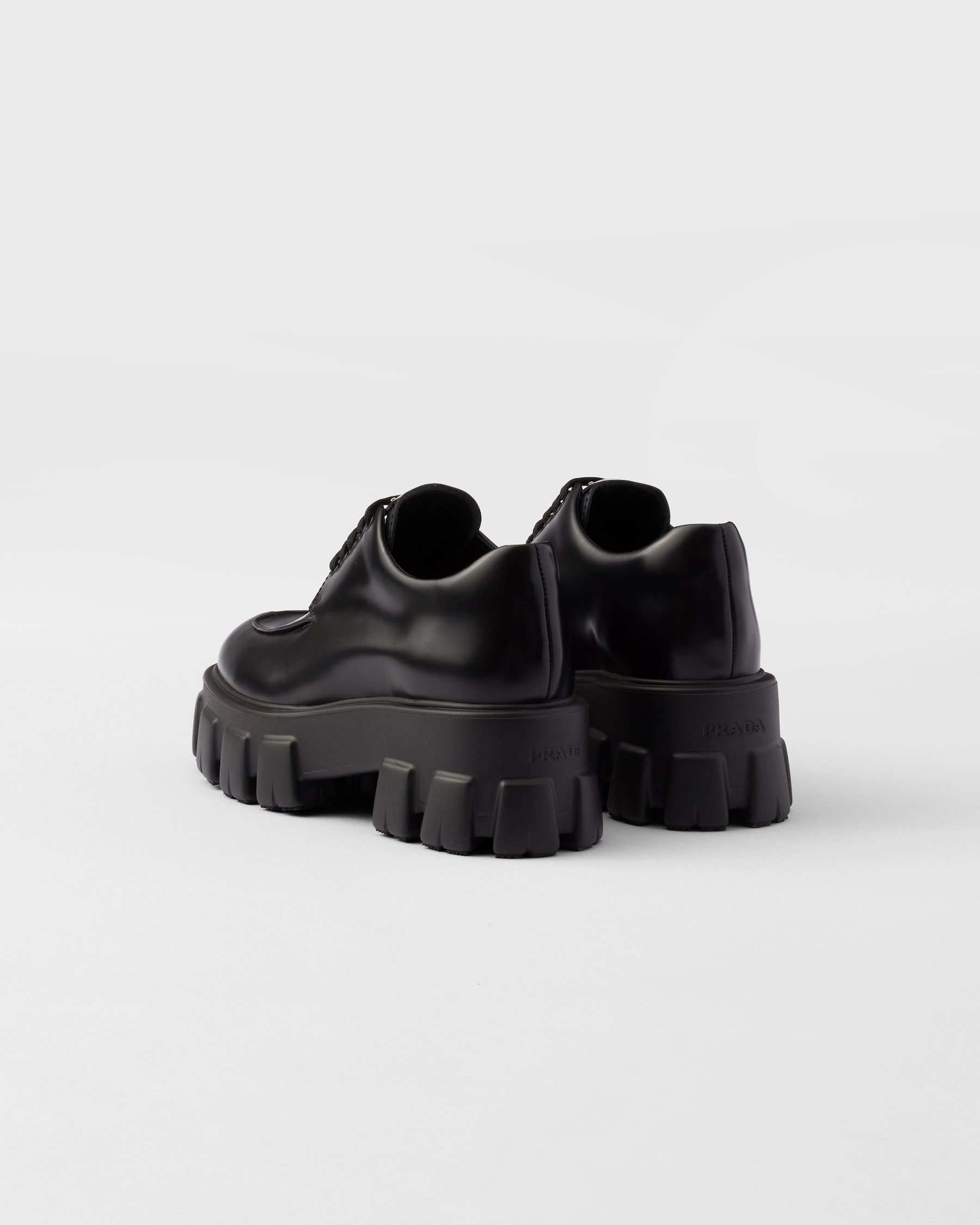 Black Monolith Brushed Leather Lace-up Shoes | PRADA