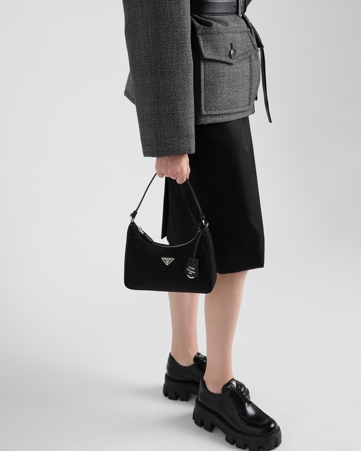 Black Monolith Brushed Leather Lace-up Shoes | PRADA