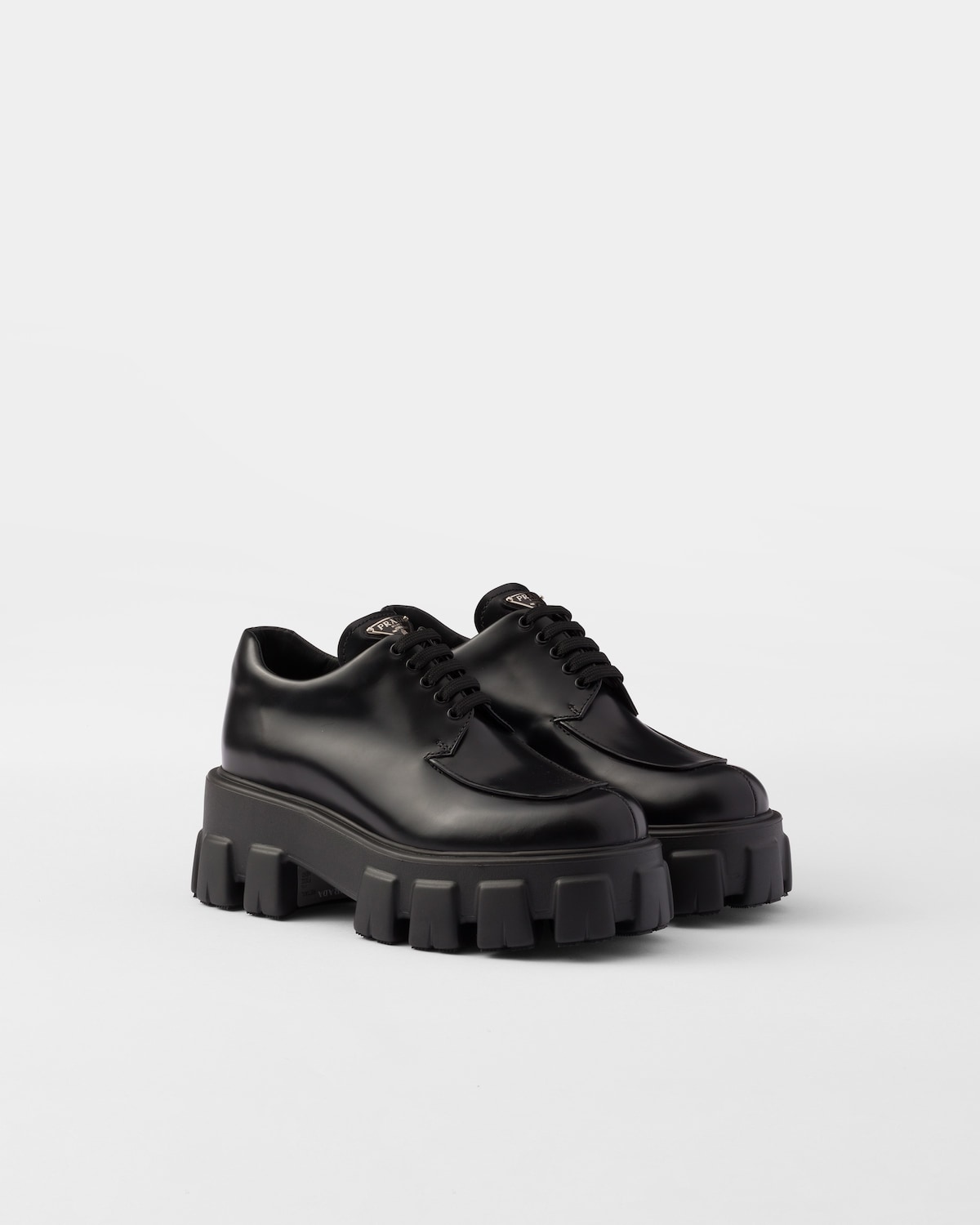 Black Monolith Brushed Leather Lace-up Shoes | PRADA