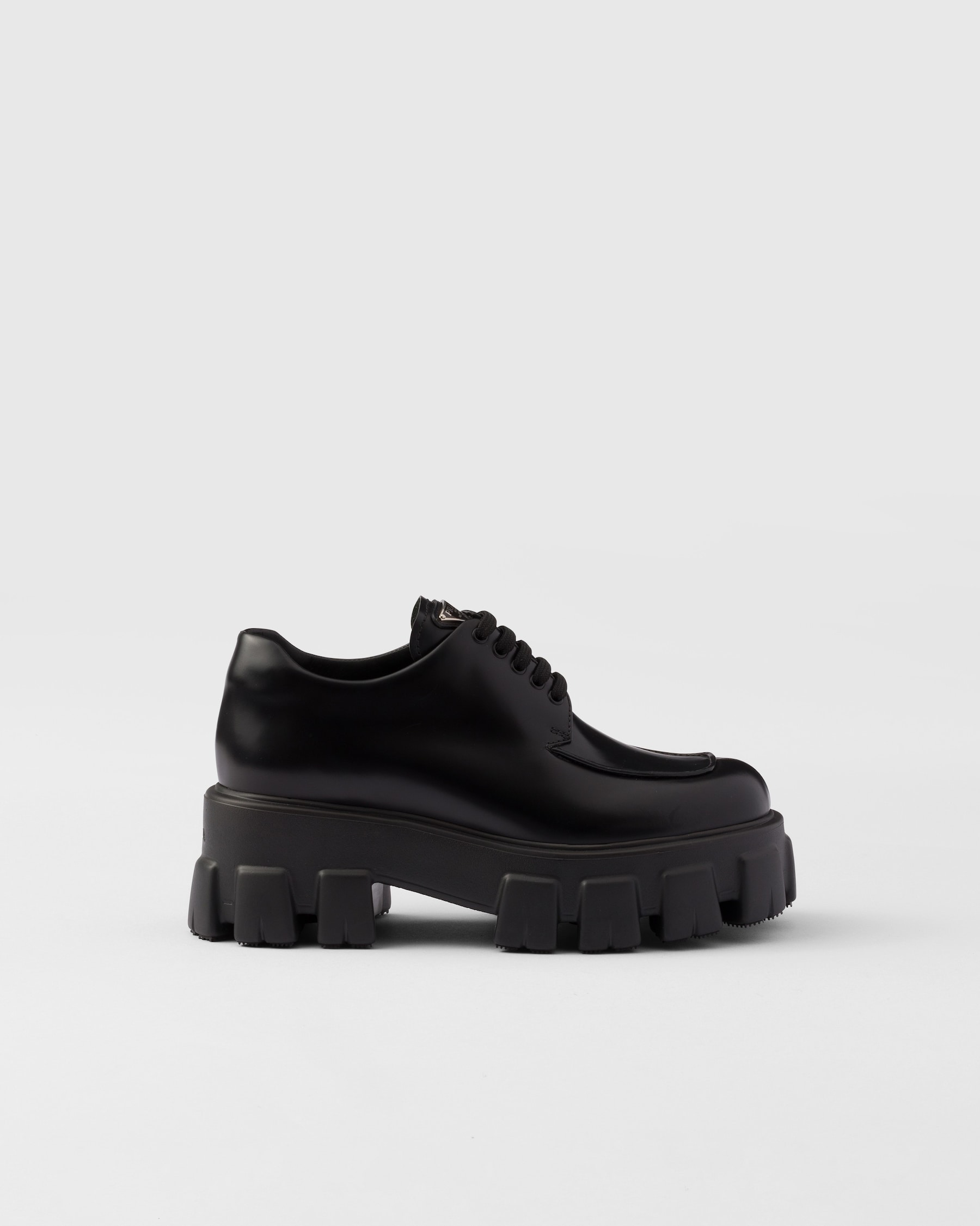 Black Monolith Brushed Leather Lace-up Shoes | PRADA