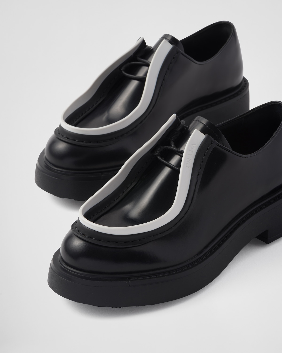 Black/white Brushed Leather Lace-up Shoes | PRADA