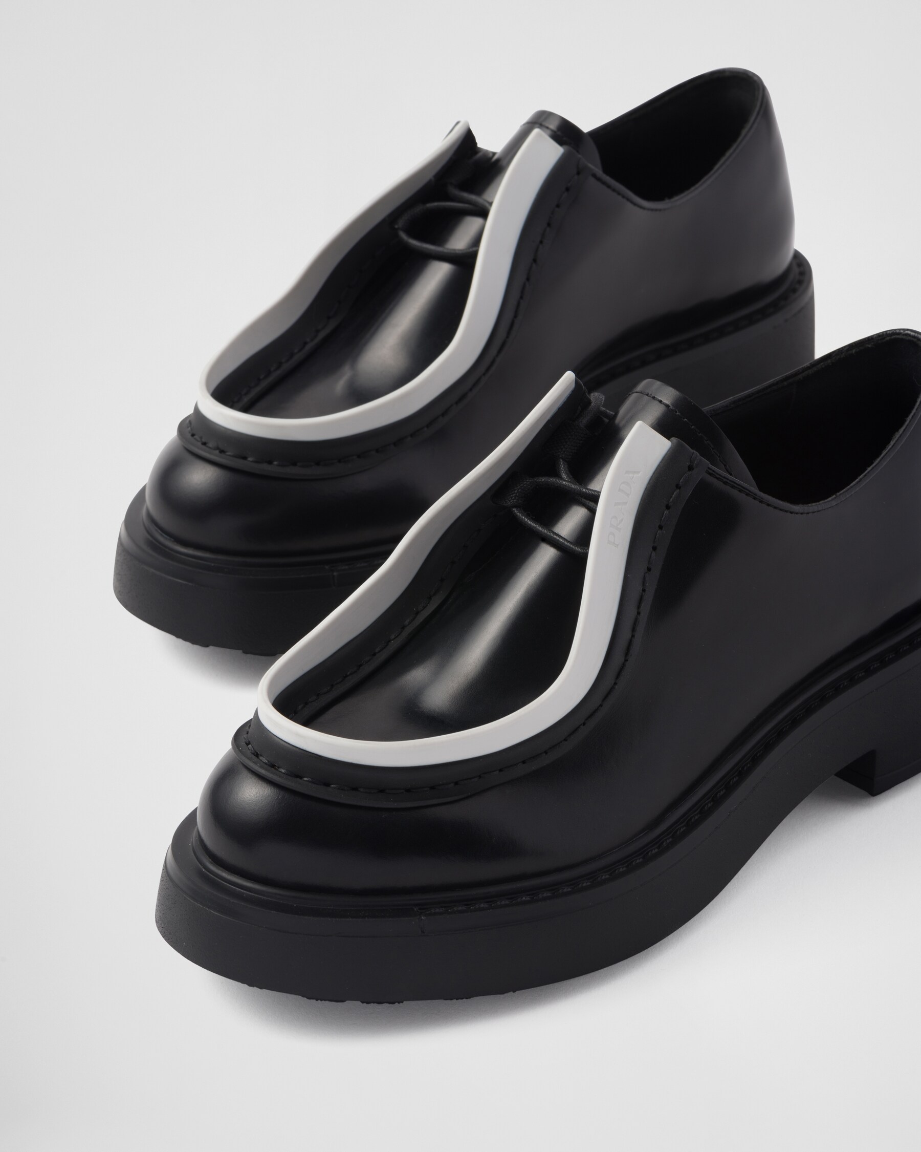 Black/white Brushed Leather Lace-up Shoes | PRADA