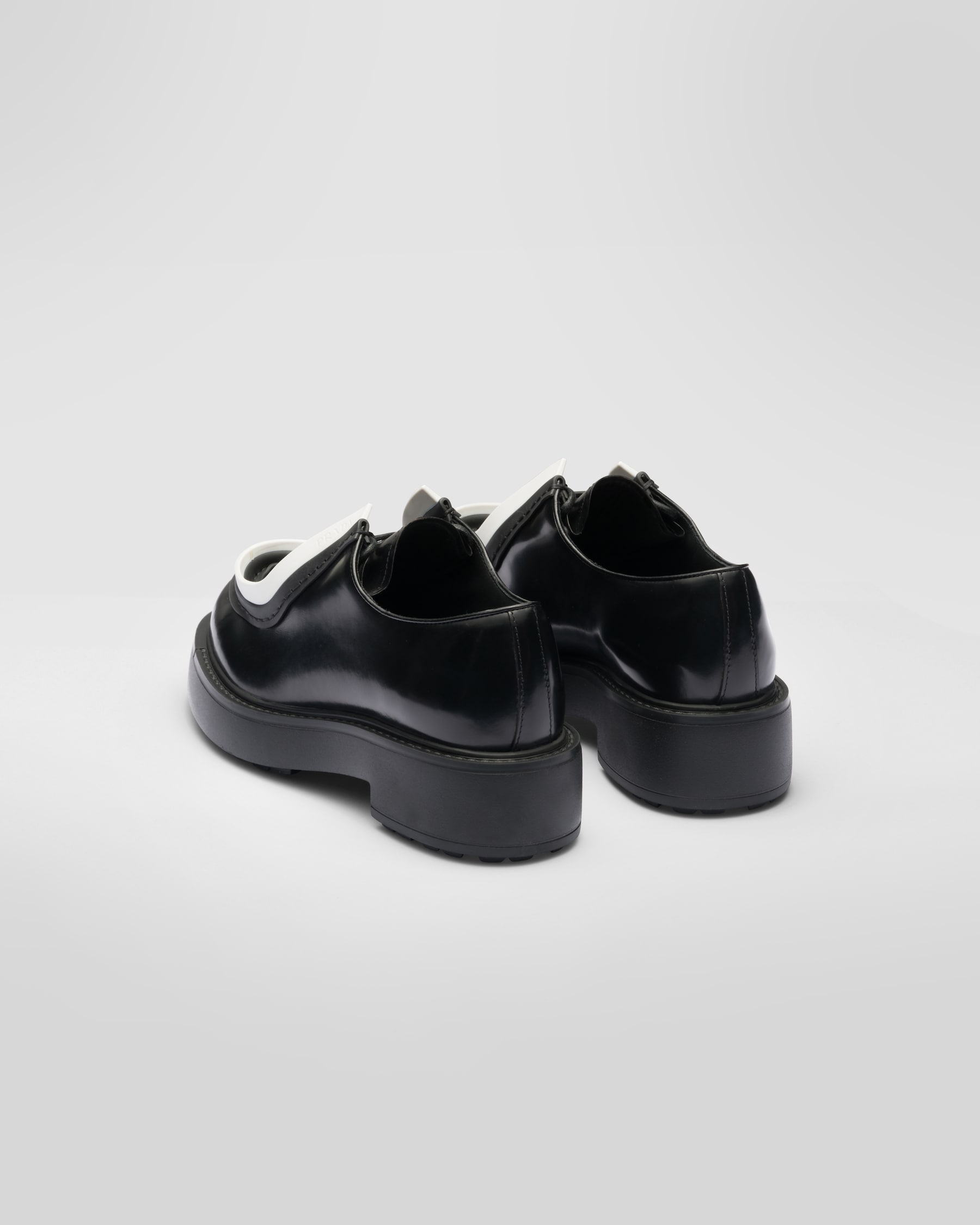 Black/white Brushed Leather Lace-up Shoes | PRADA