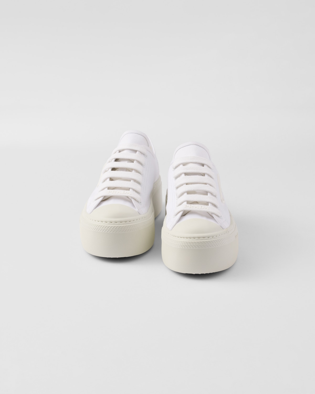 White Laced Fabric Sneakers | PRADA