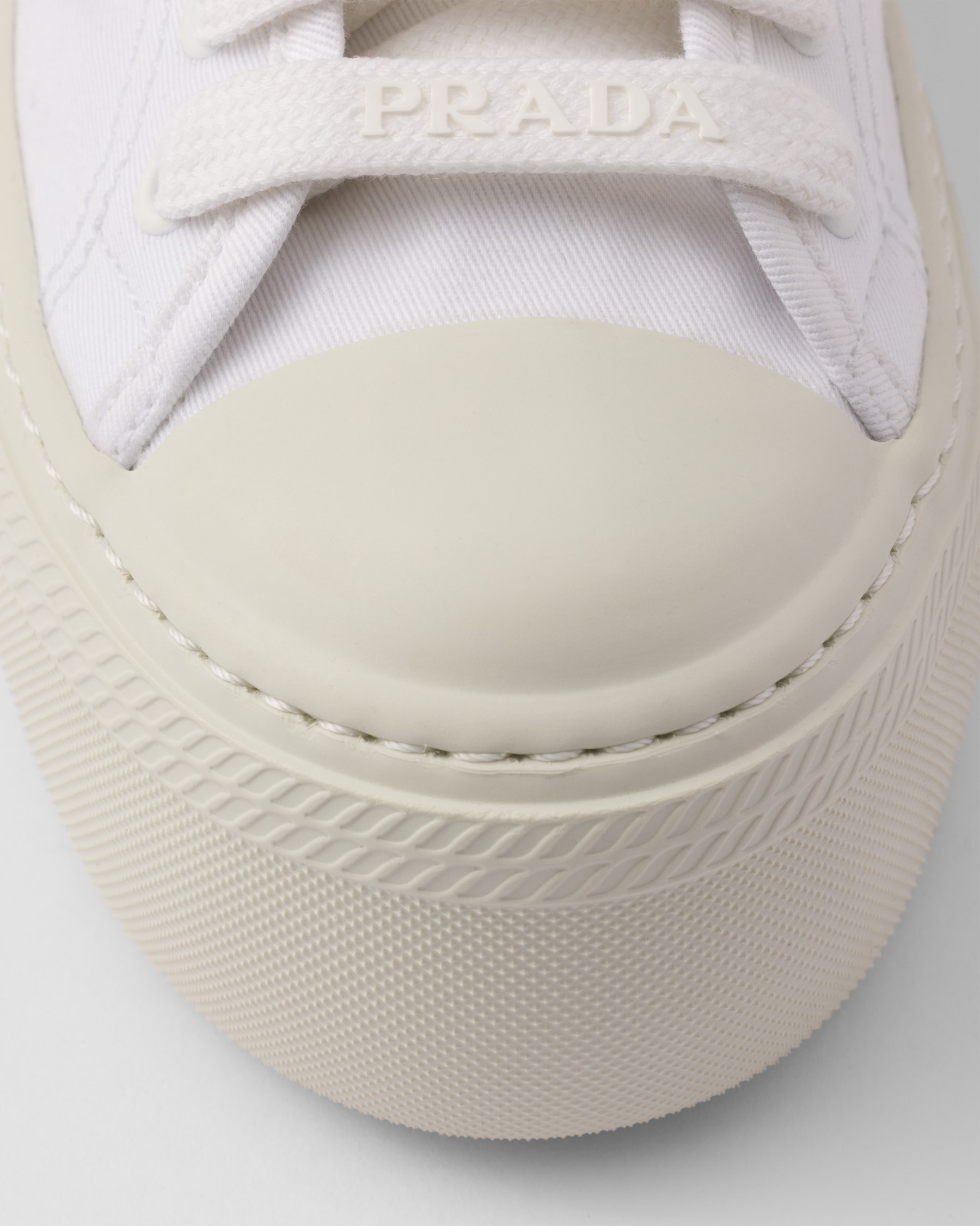 White Laced Fabric Sneakers | PRADA