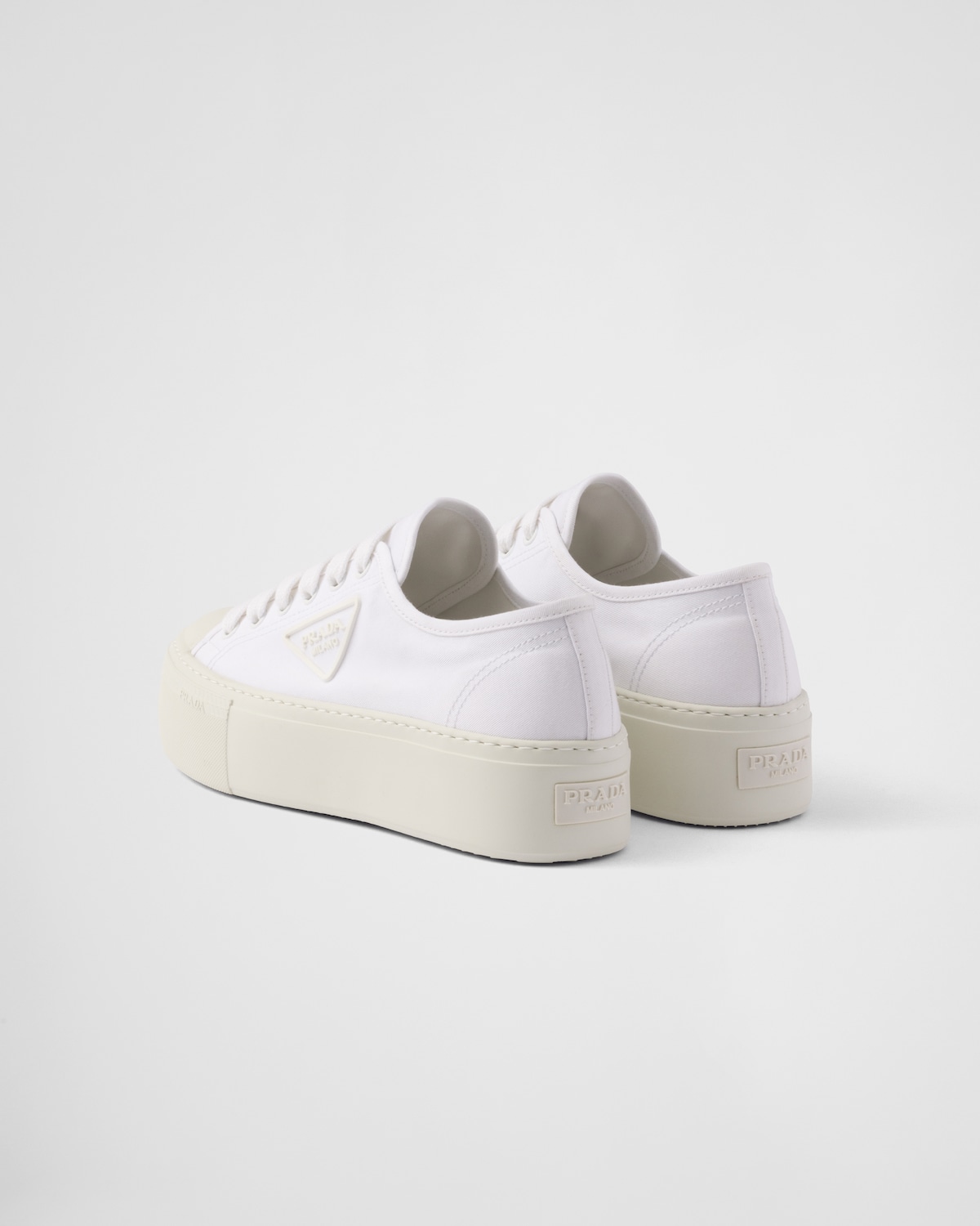 White Laced Fabric Sneakers | PRADA