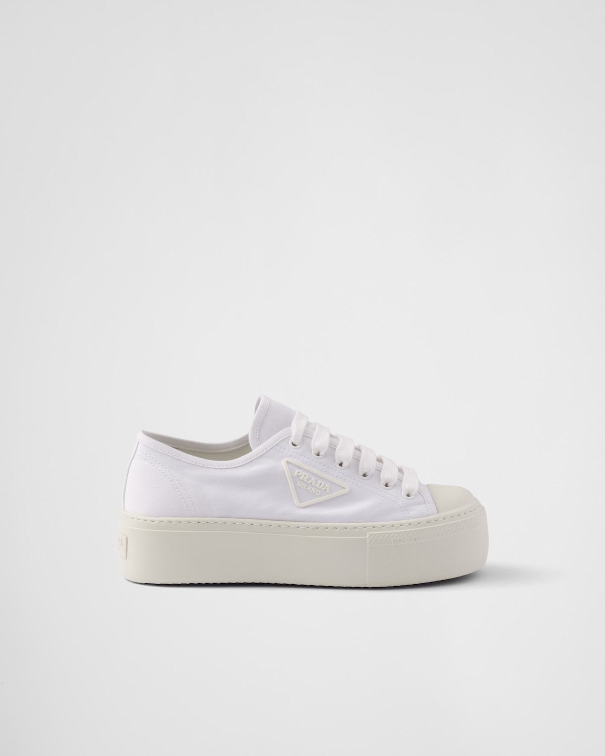 White Laced Fabric Sneakers | PRADA