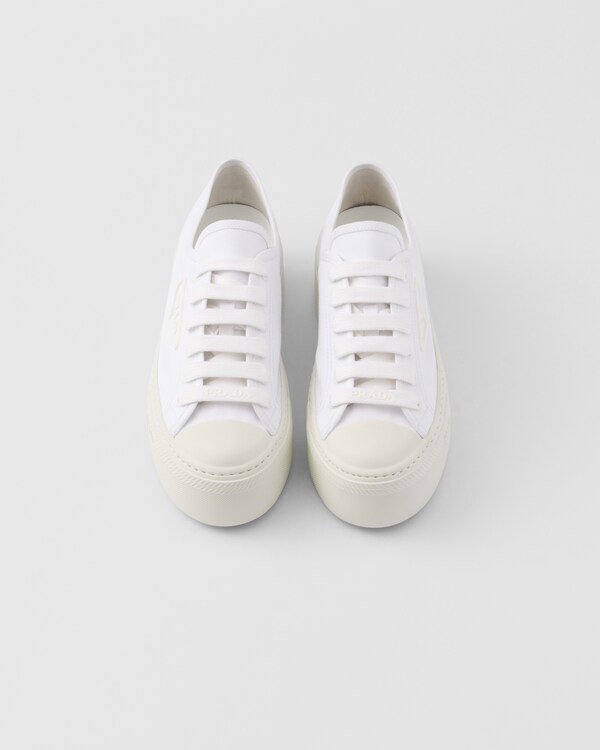 White Laced Fabric Sneakers | PRADA