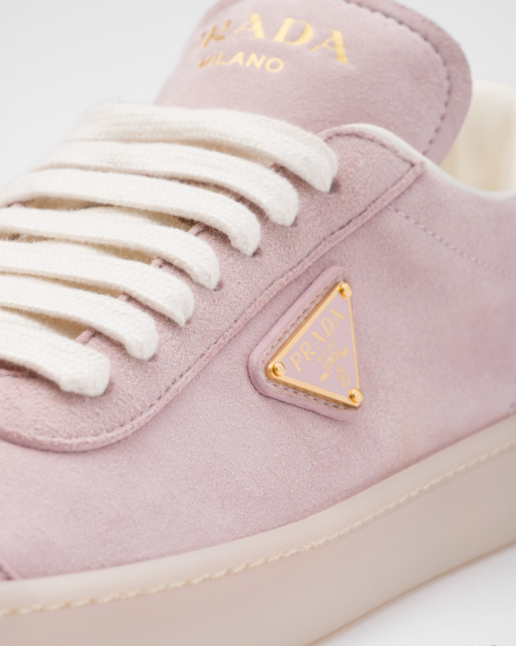 Alabaster Pink Suede Sneakers | PRADA