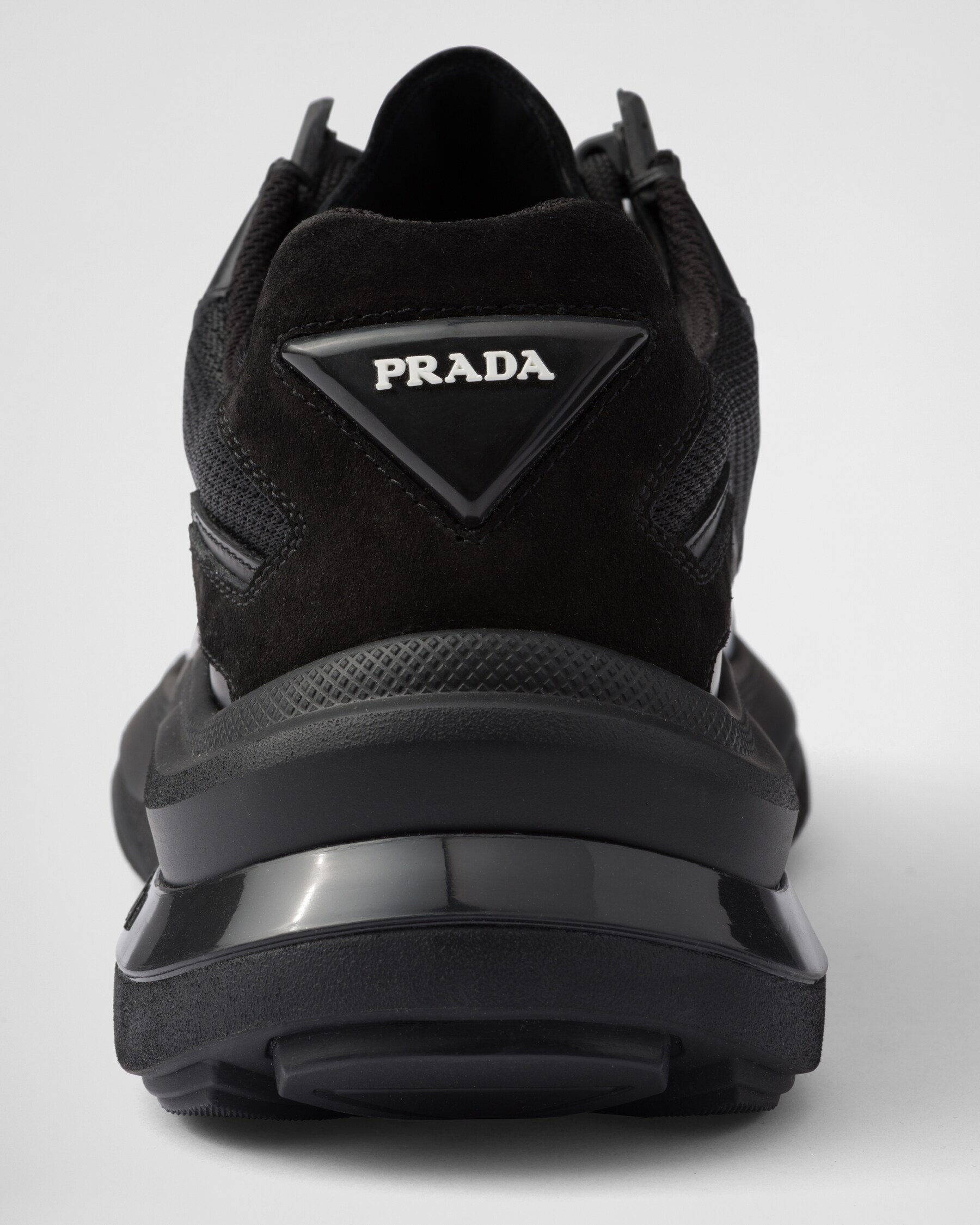 Black Brushed Leather, Bike Fabric, And Suede Sneakers | PRADA