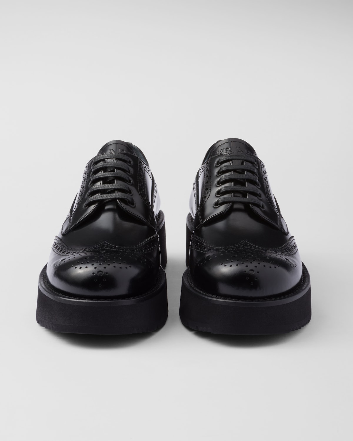 Black Brushed Leather Derby Shoes | PRADA