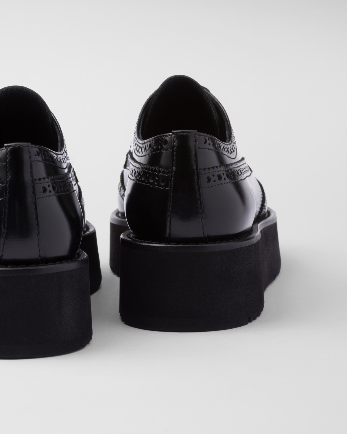 Black Brushed Leather Derby Shoes | PRADA