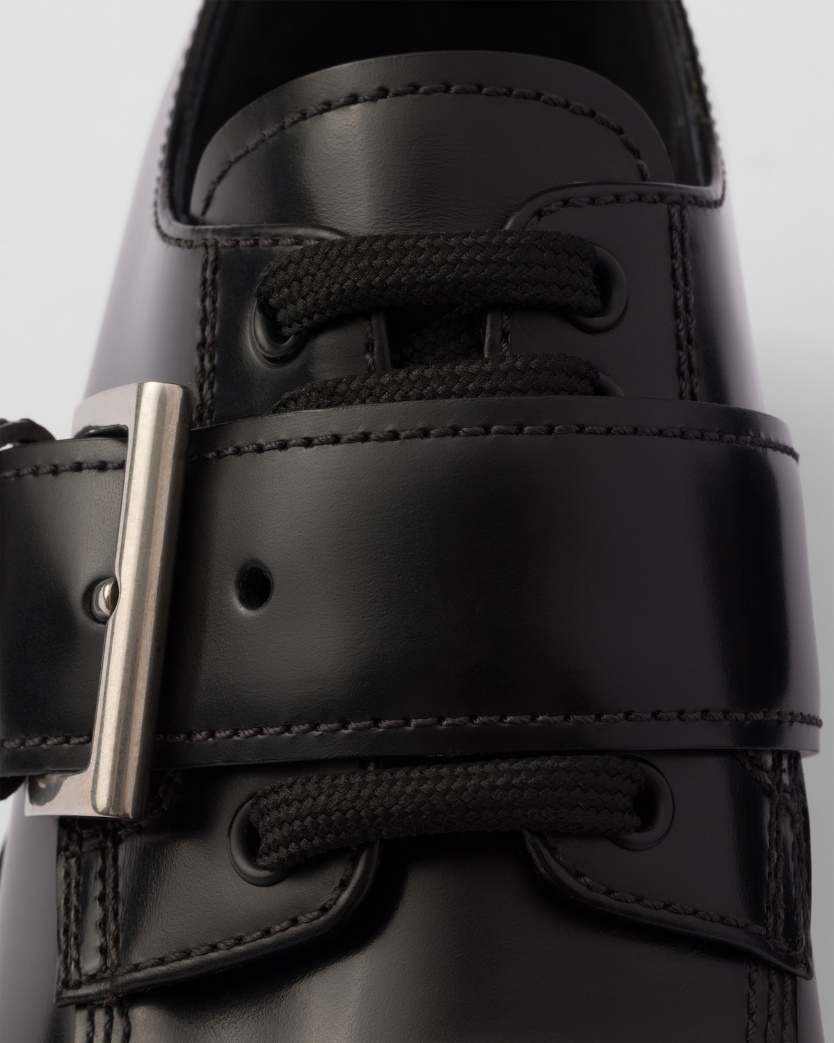 Black Brushed Leather Lace-up Shoes | PRADA