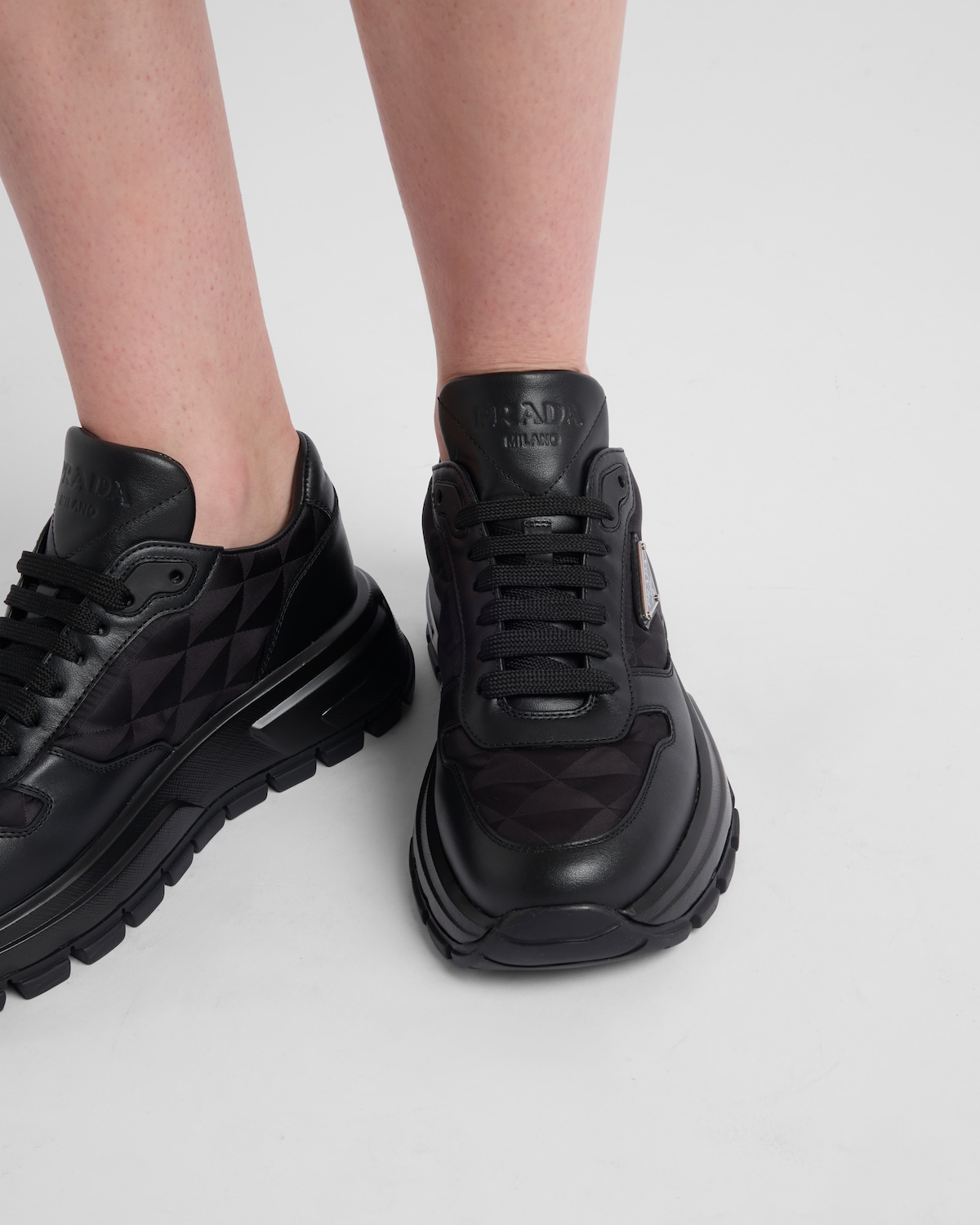 Black Prax 01 Re-nylon And Leather Sneakers | PRADA