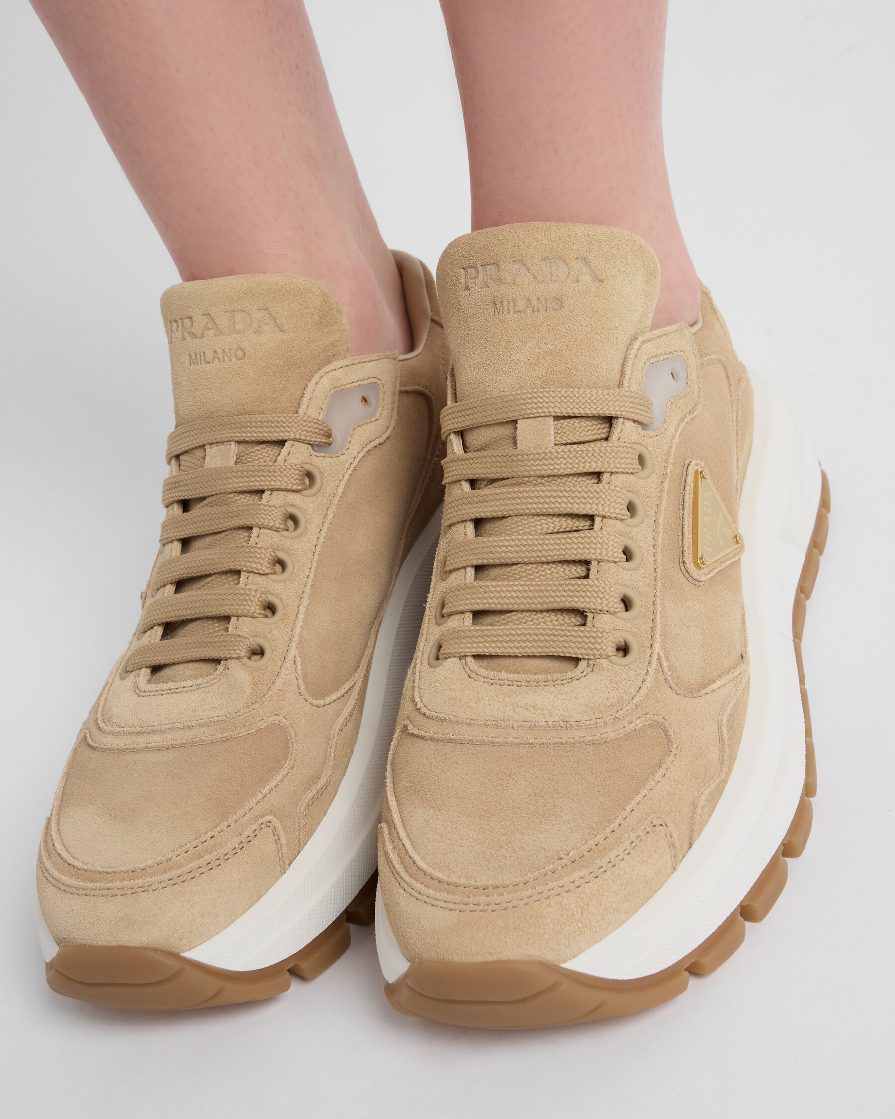 Ecru Prax 01 Suede Sneakers | PRADA