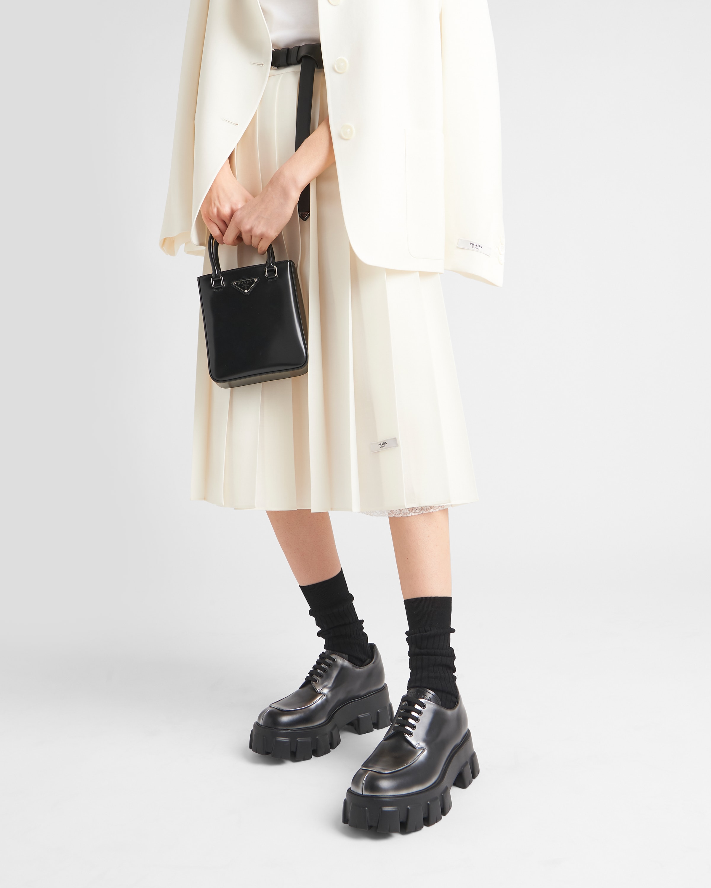 Black/silver Monolith ombré brushed leather lace-ups | Prada