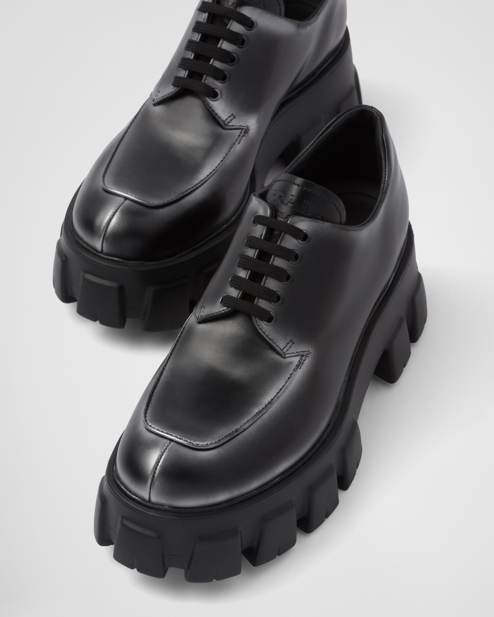Black/silver Monolith Ombré Brushed Leather Lace-ups | PRADA