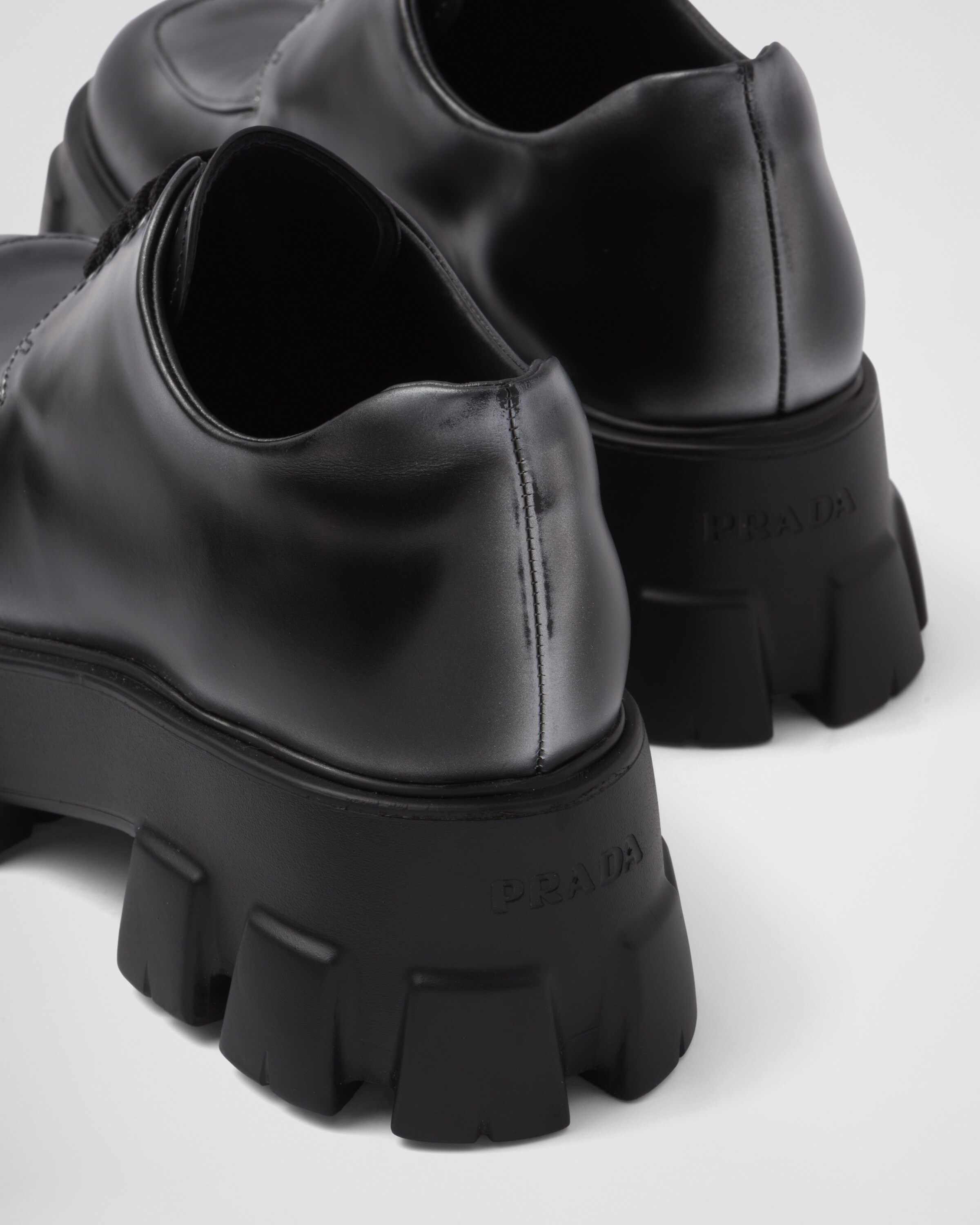 Black/silver Monolith Ombré Brushed Leather Lace-ups | PRADA