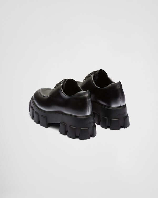 Black/silver Monolith Ombré Brushed Leather Lace-ups | PRADA