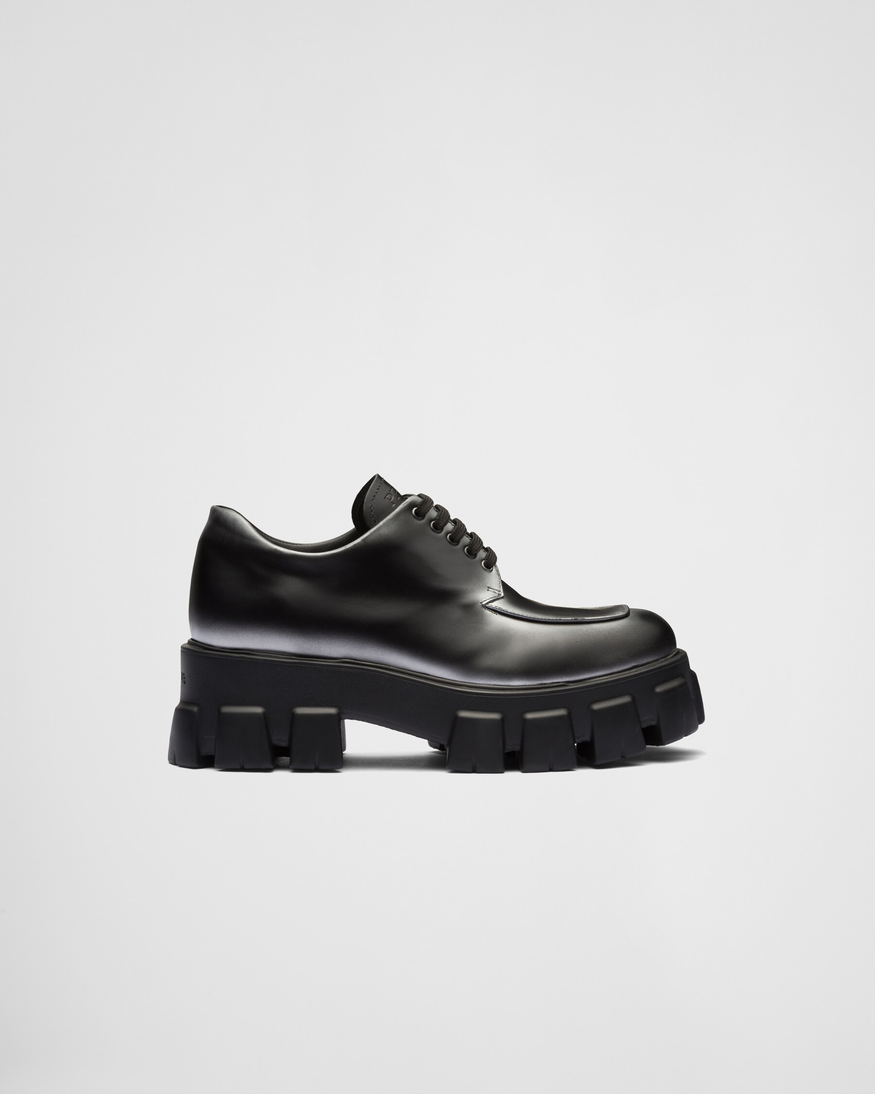 Black/silver Monolith Ombré Brushed Leather Lace-ups | PRADA