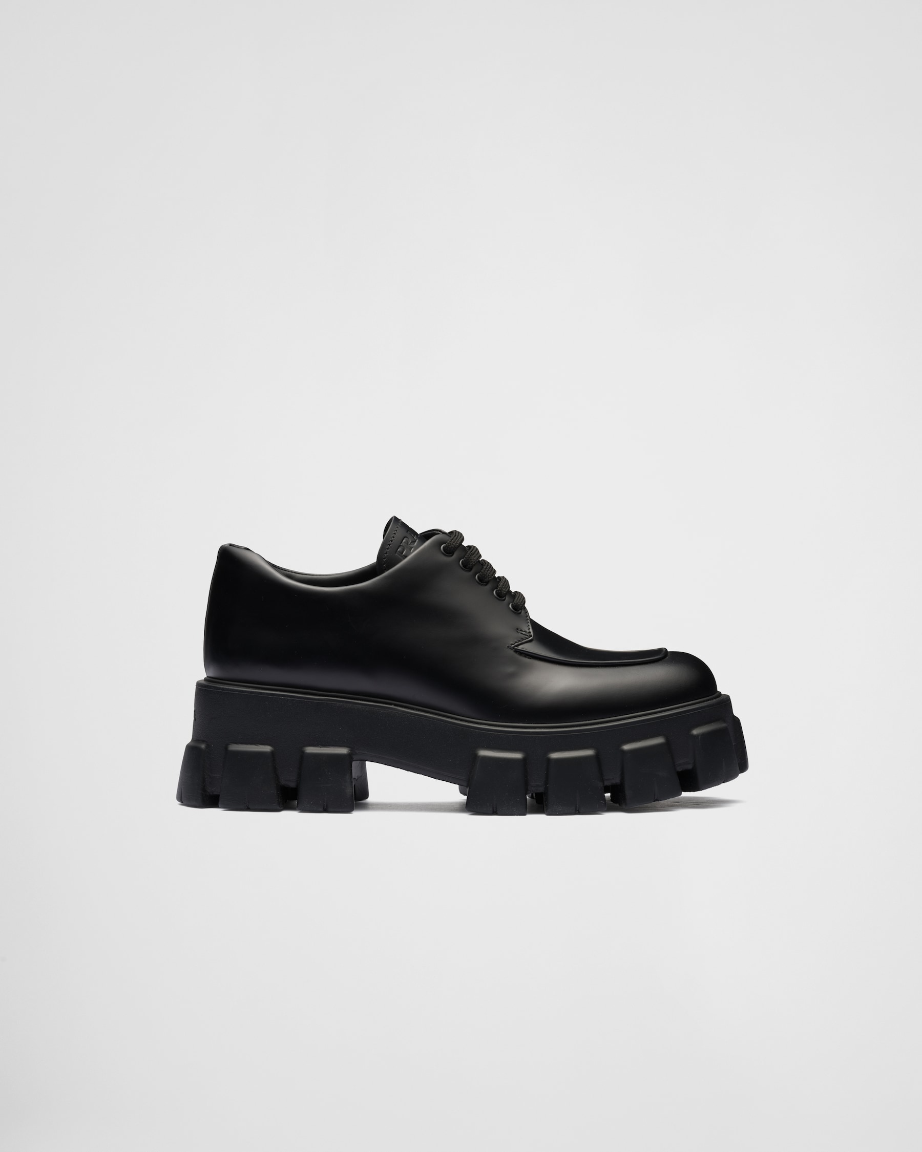 Black Monolith Brushed Leather Lace-up Shoes | PRADA