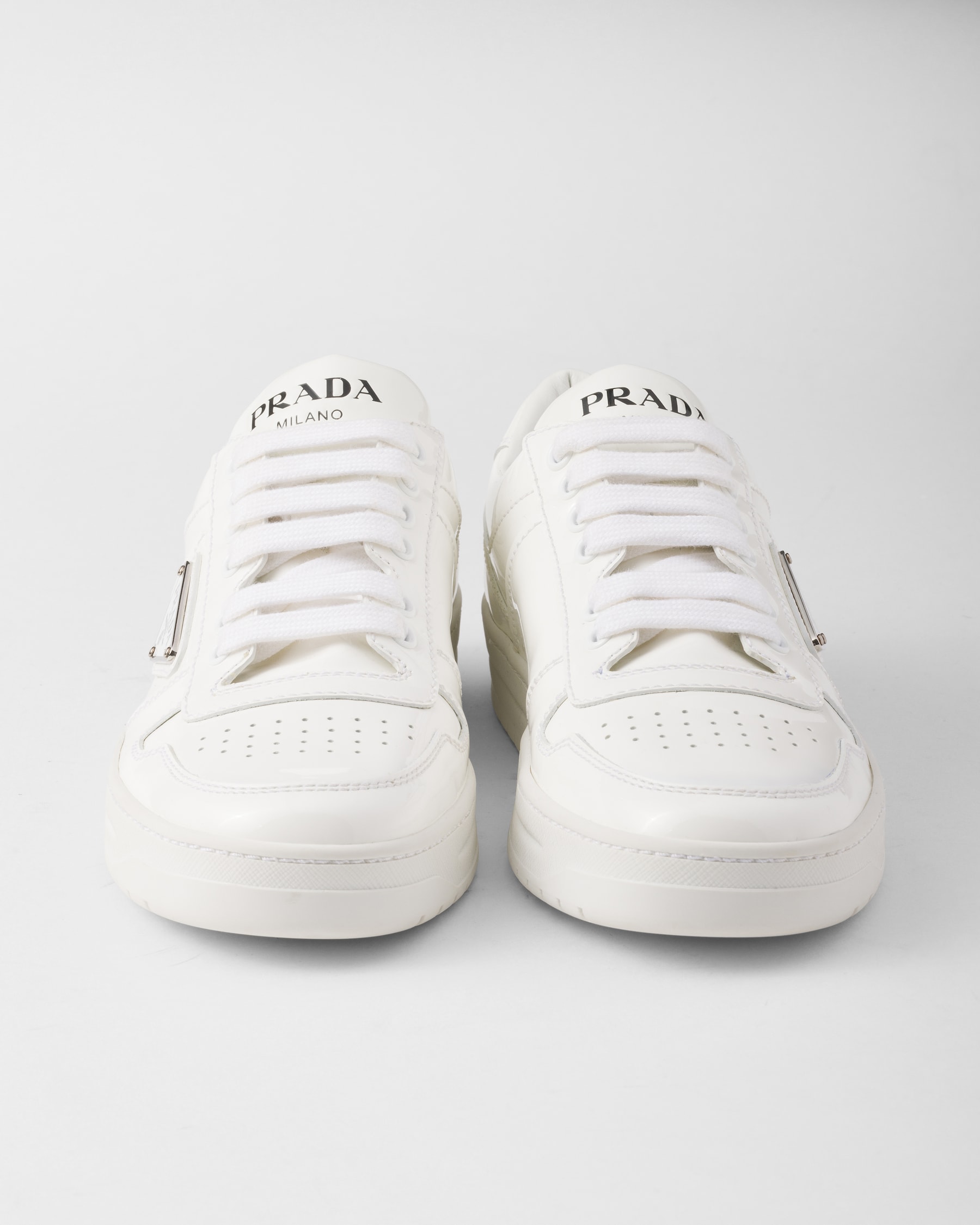 White Downtown Patent Leather Sneakers | PRADA