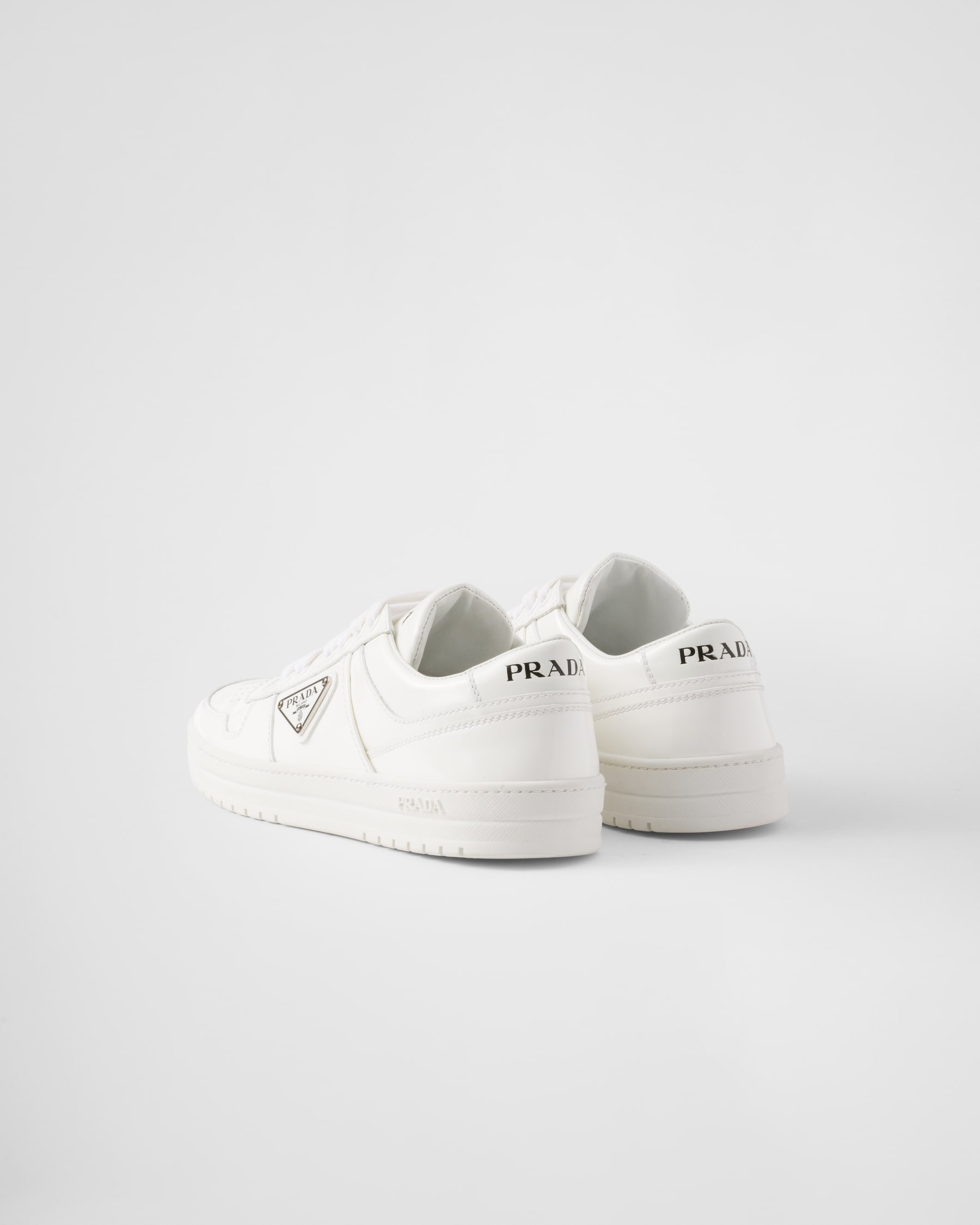 White Downtown Patent Leather Sneakers | PRADA