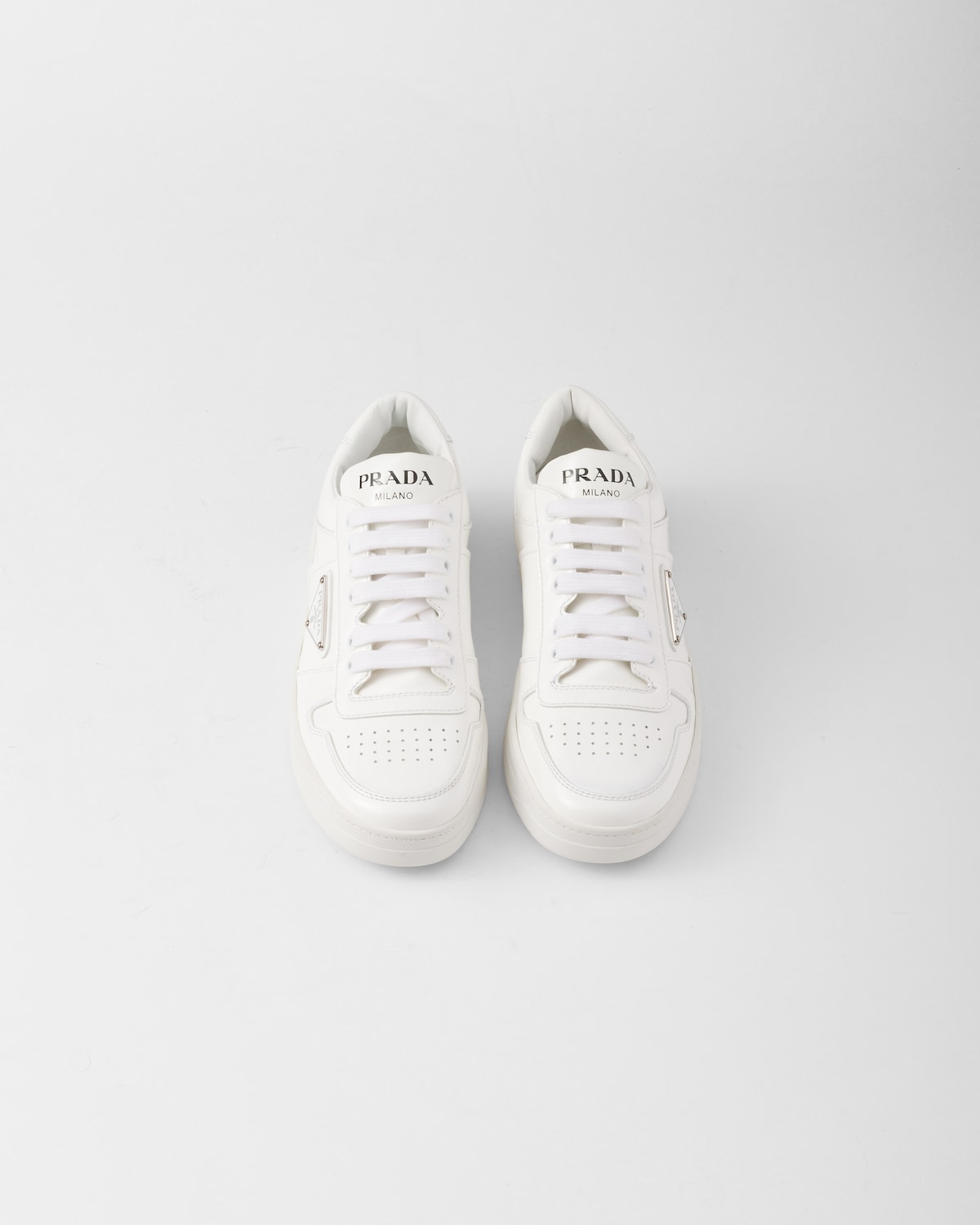 White Downtown Patent Leather Sneakers | PRADA