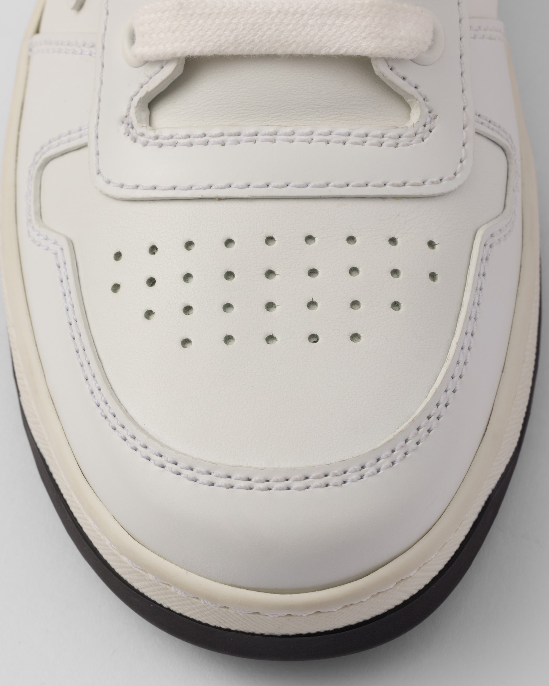 White/black Downtown Leather Sneakers | PRADA