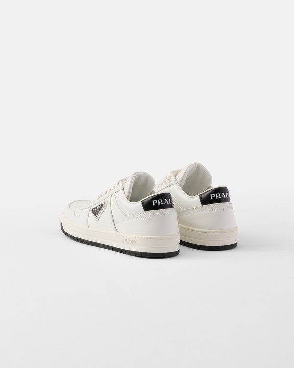 White/black Downtown Leather Sneakers | PRADA