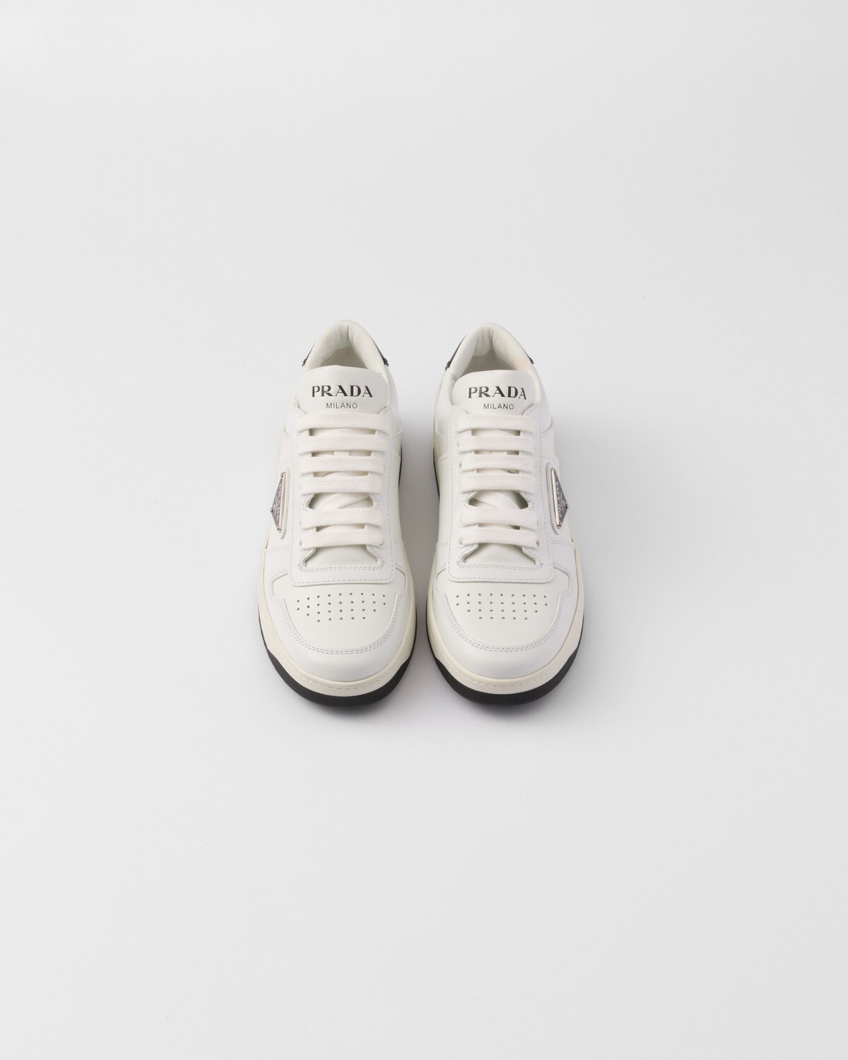 White/black Downtown Leather Sneakers | PRADA