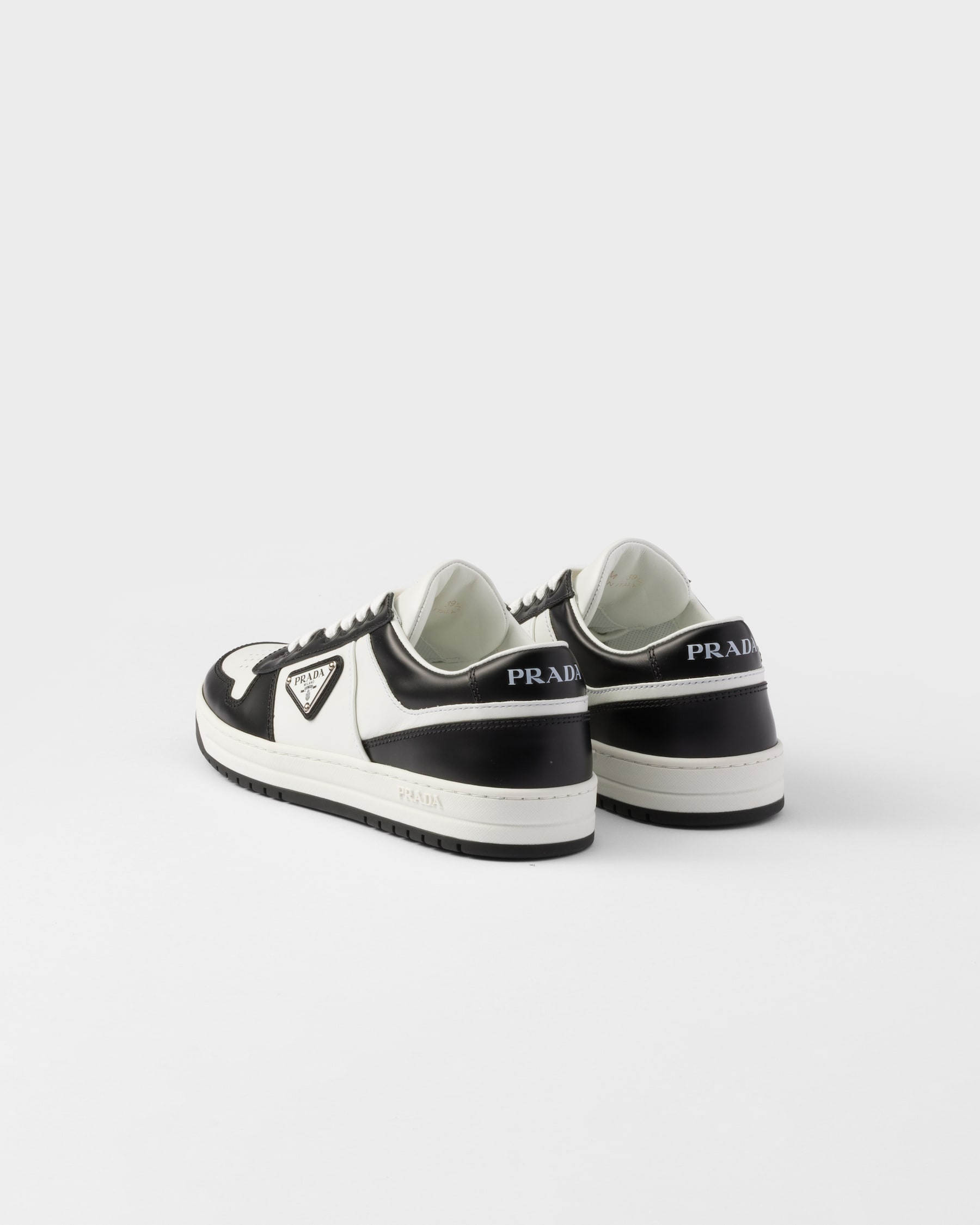 White/black Downtown Perforated Leather Sneakers | PRADA