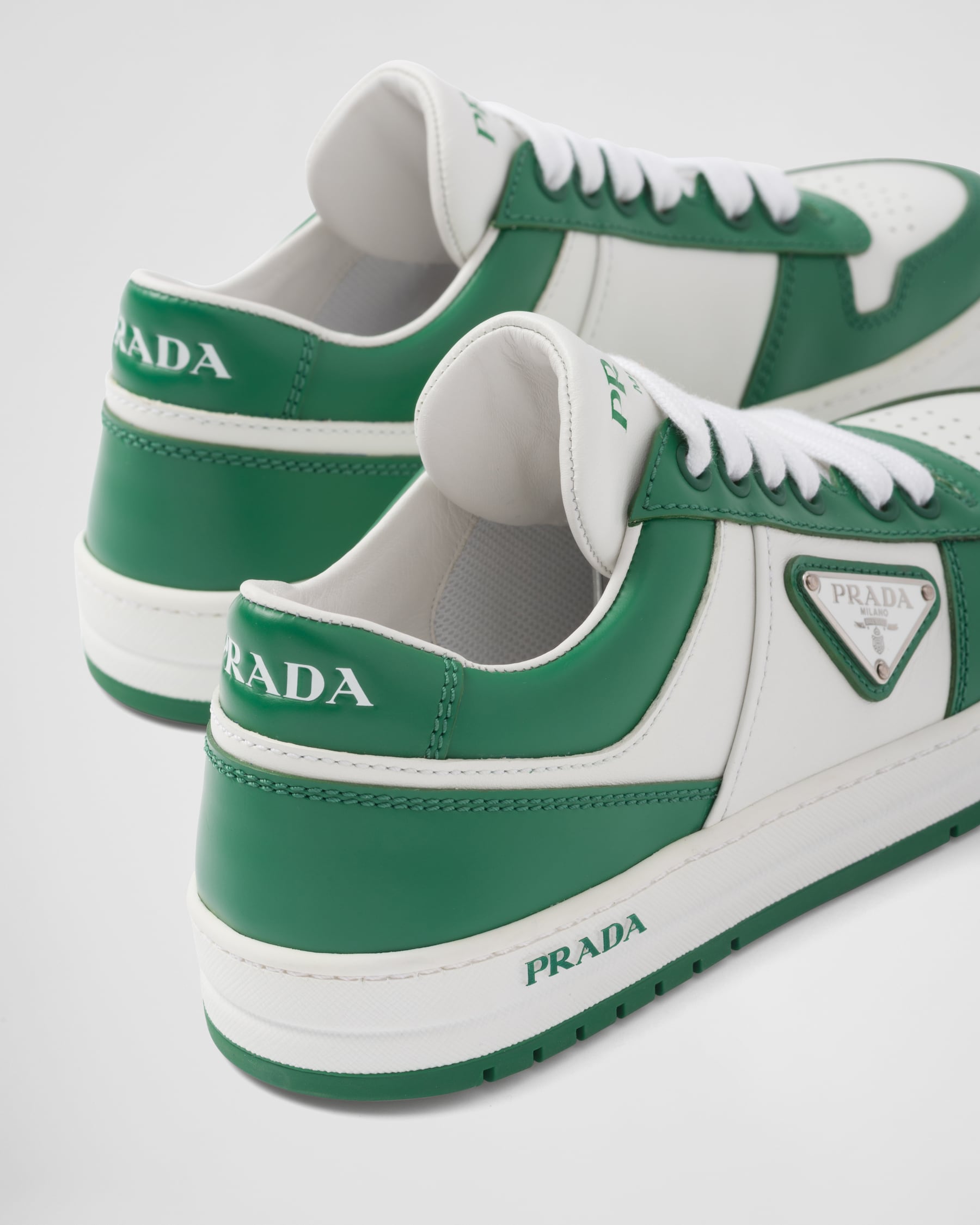White/mango Downtown Perforated Leather Sneakers | PRADA