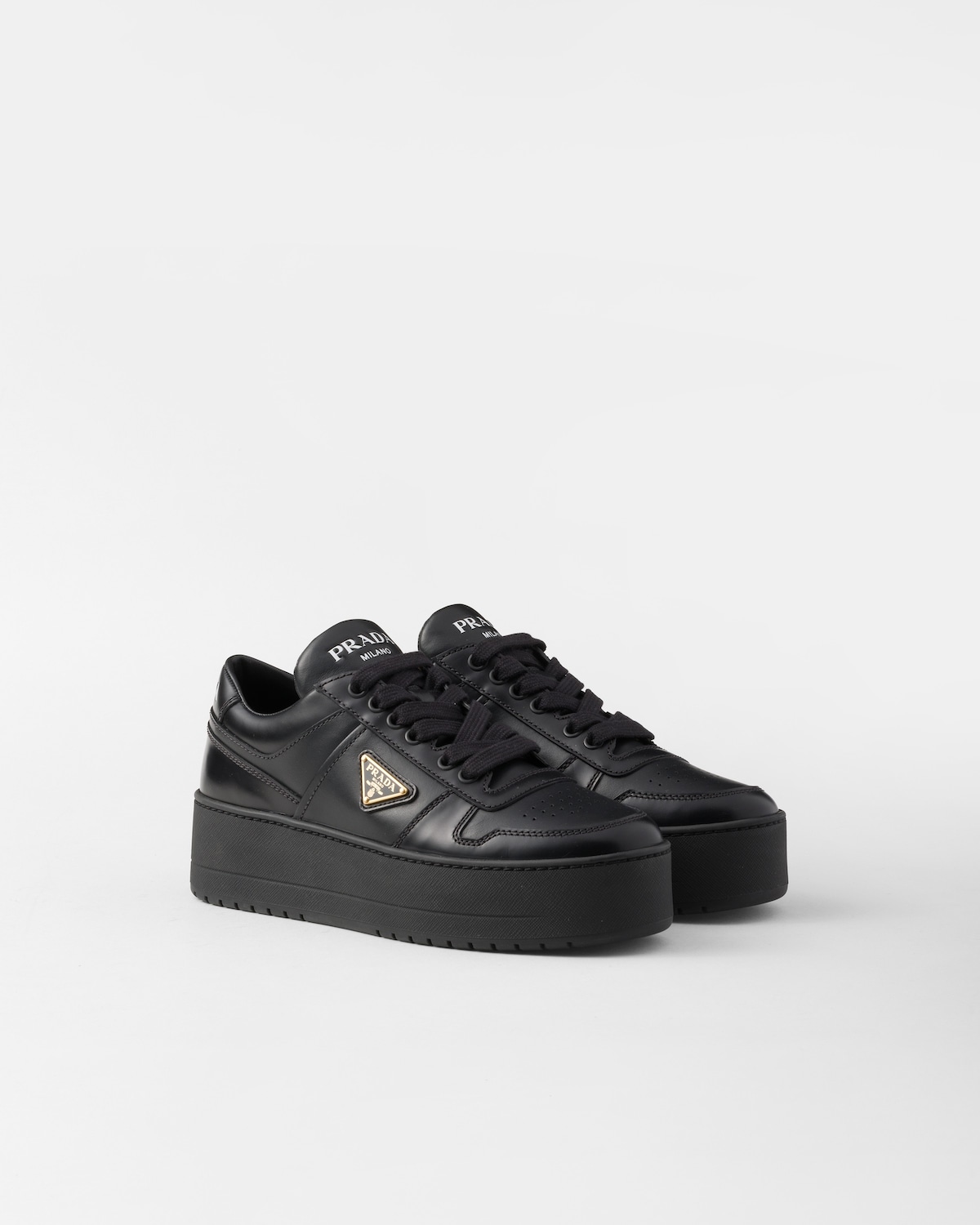 Black Downtown Bold Leather Sneakers | PRADA
