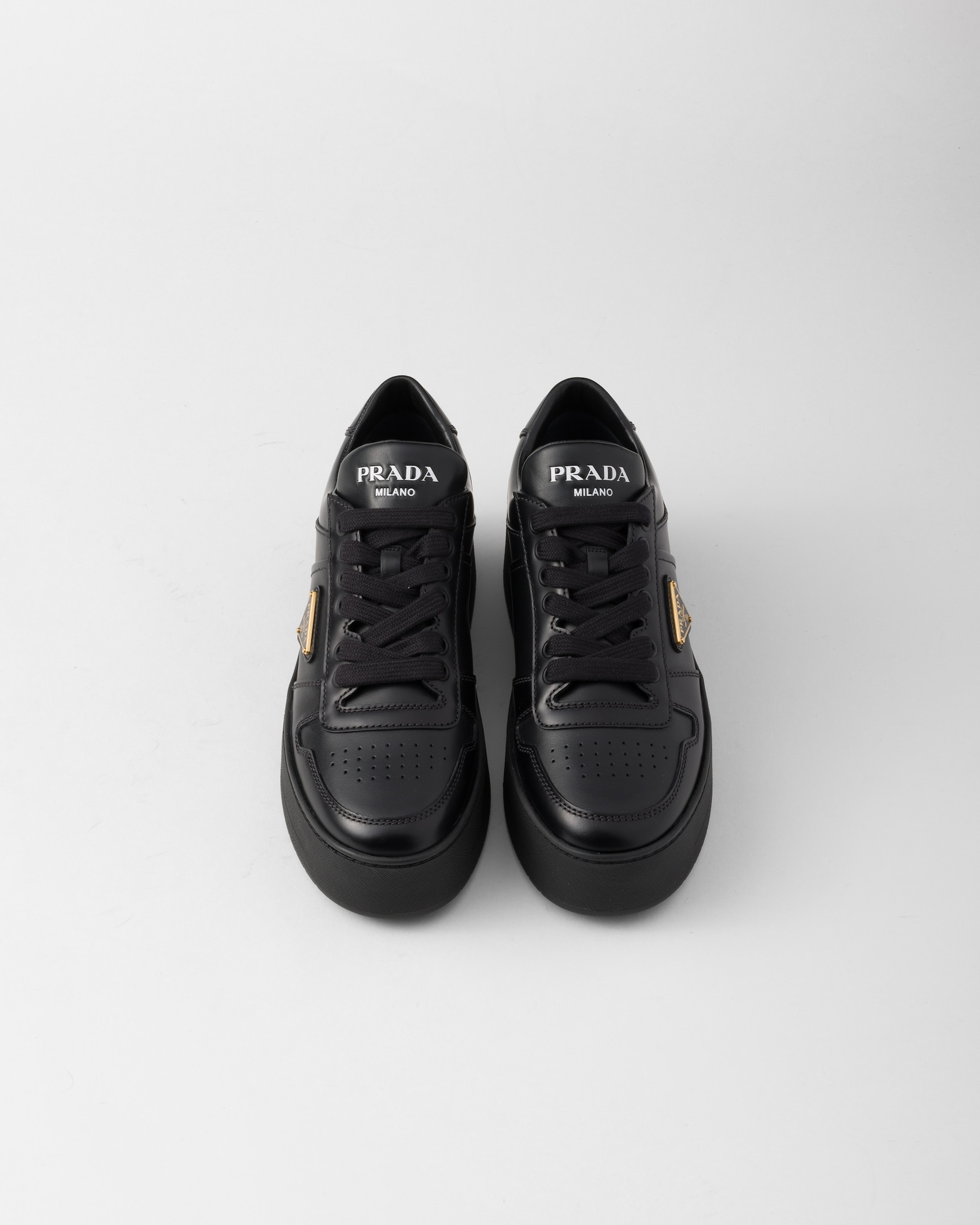 Black Downtown Bold Leather Sneakers | PRADA
