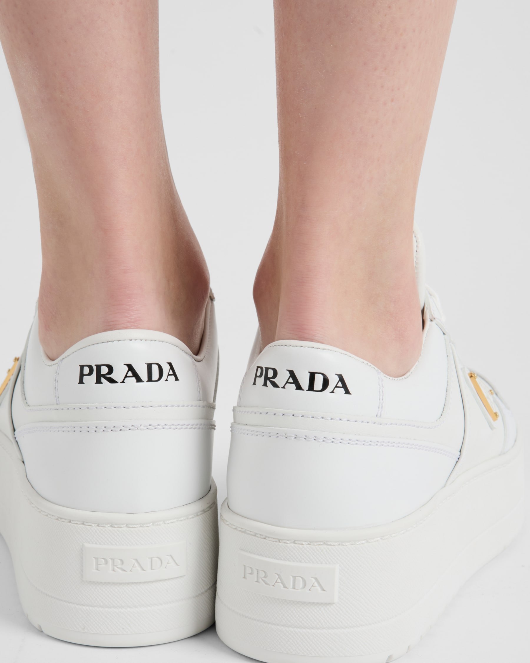 White Downtown Bold Leather Sneakers | PRADA - United States