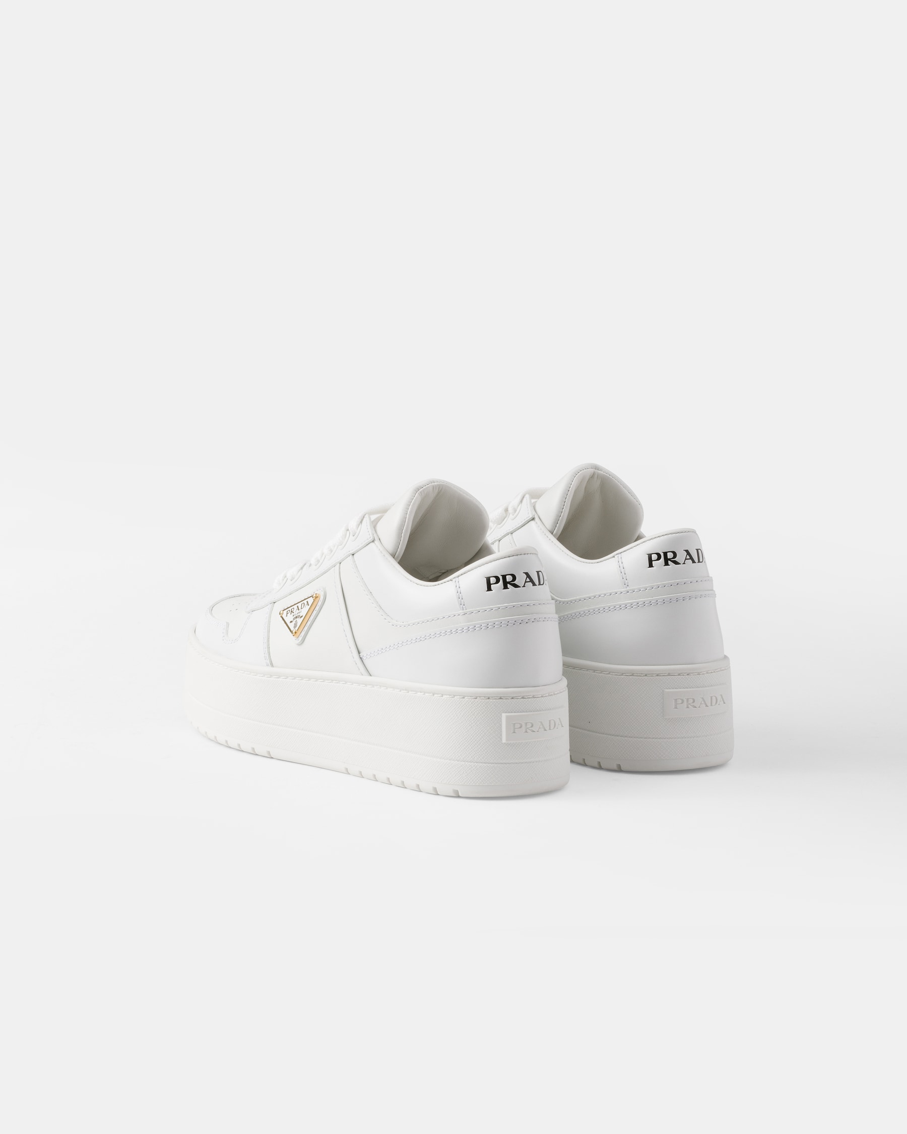 White Downtown Bold Leather Sneakers | PRADA - United States