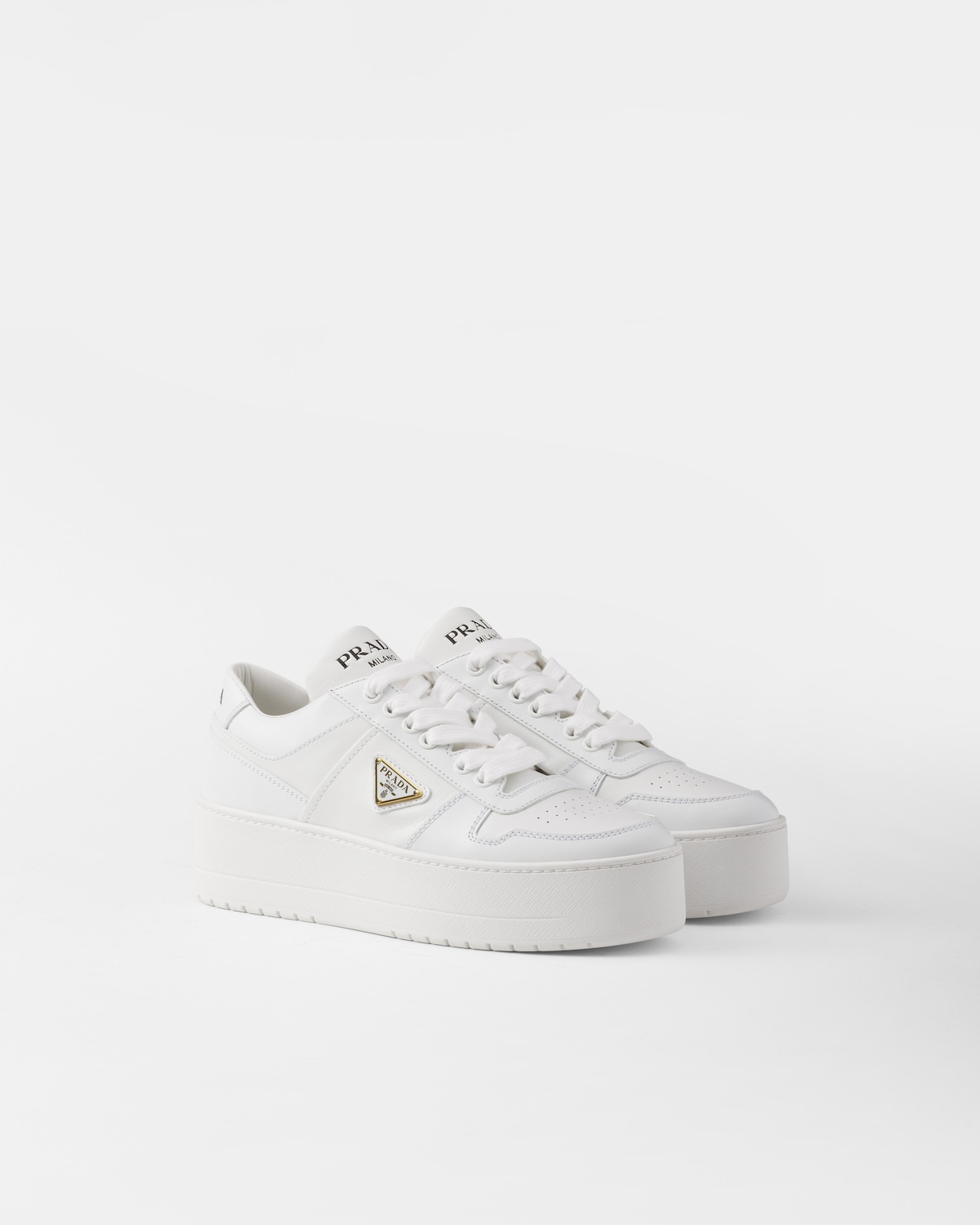 White Downtown Bold Leather Sneakers | PRADA