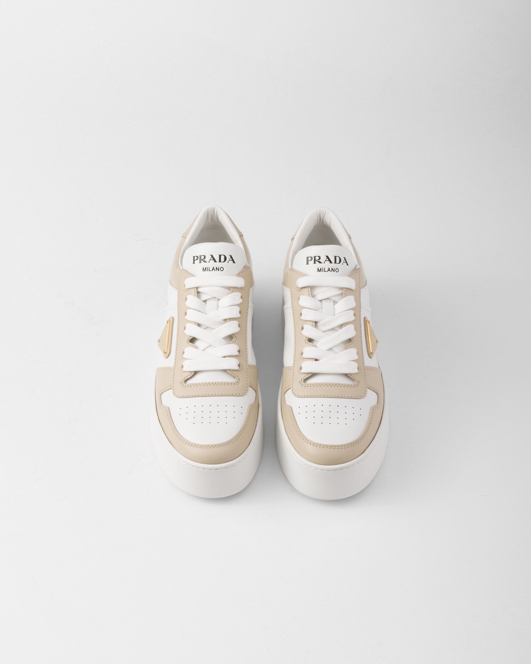 Desert/white Downtown Bold Leather Sneakers | PRADA