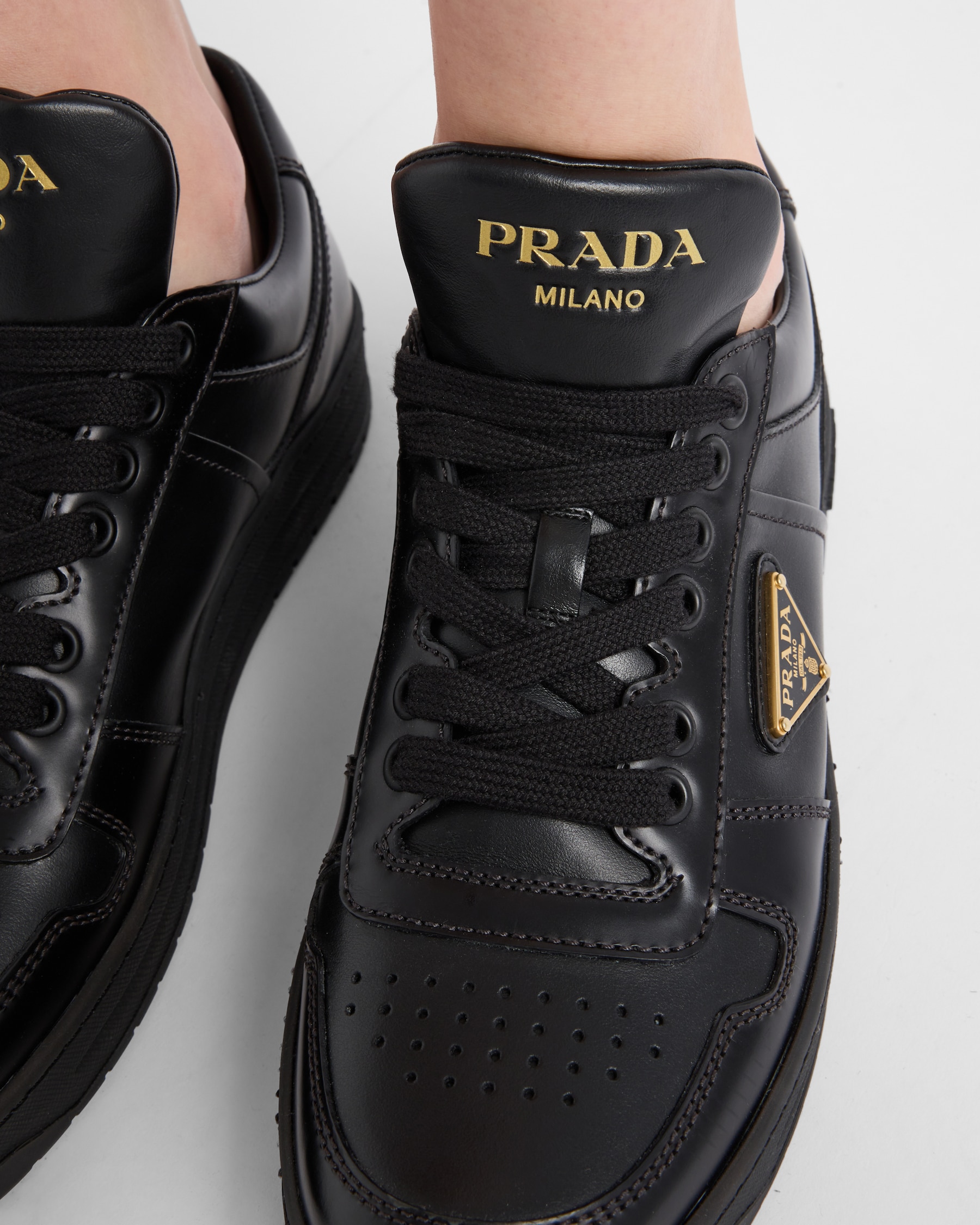 Black Downtown Leather Sneakers | PRADA
