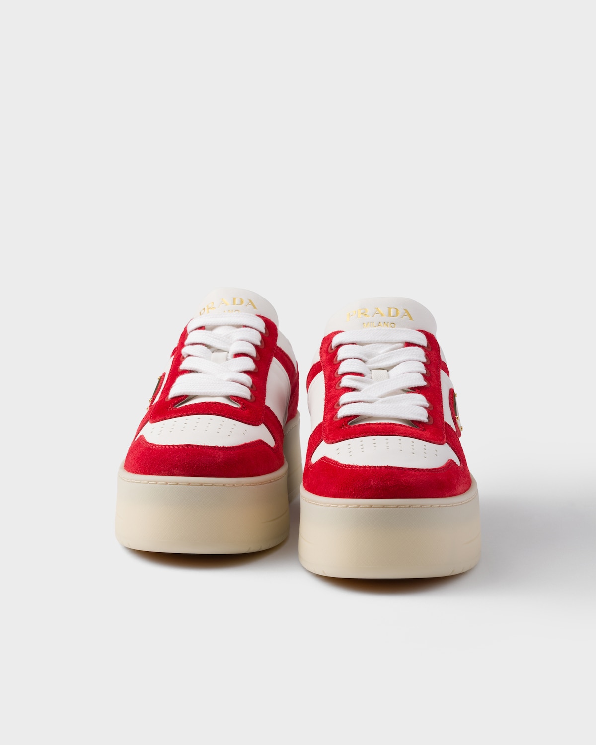 White/red Downtown Bold Nappa Leather And Suede Sneakers | PRADA ...