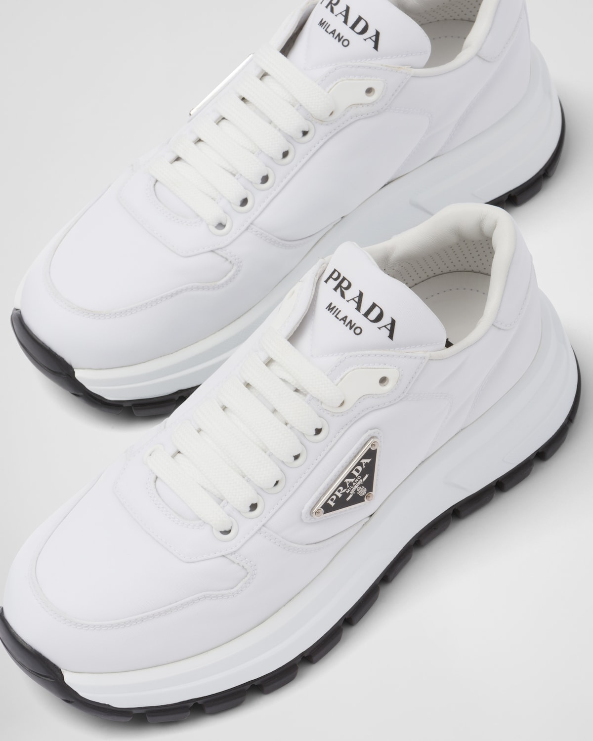 White/black Re-nylon Gabardine Running Sneakers | PRADA
