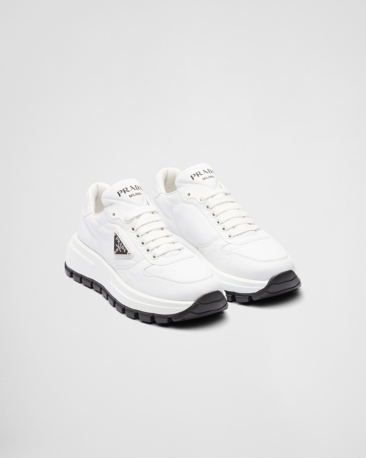 White/black Re-nylon Gabardine Running Sneakers | PRADA