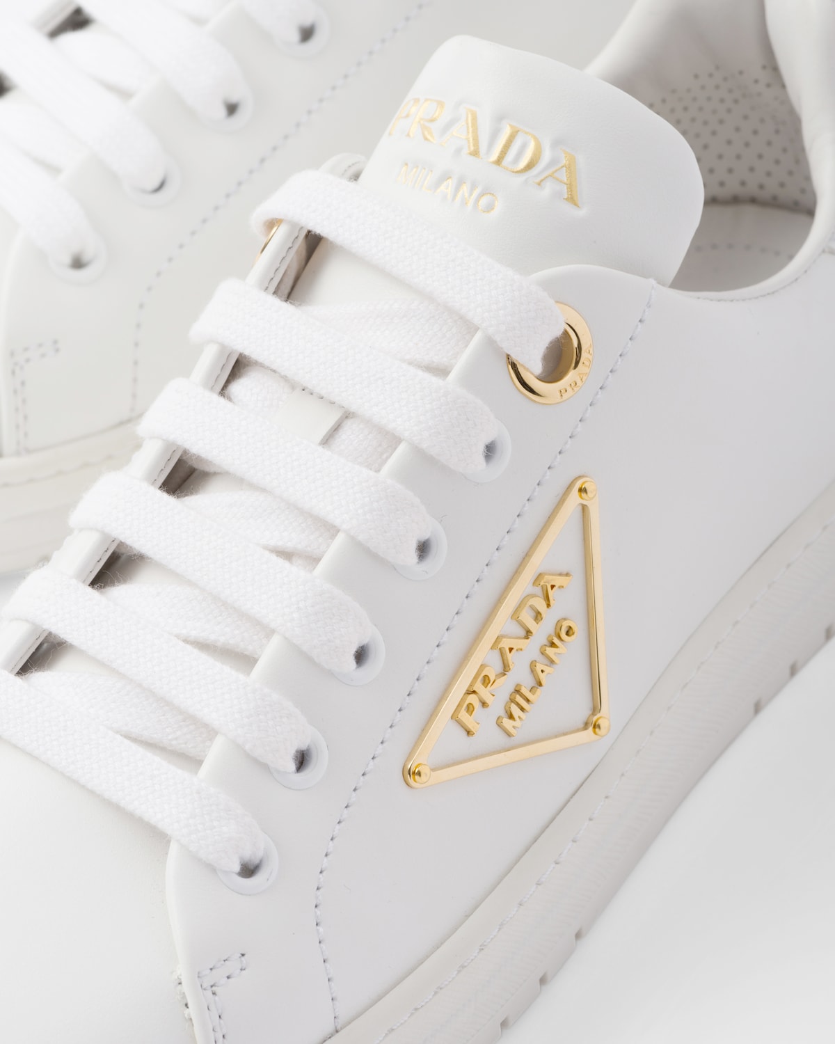 White Smooth Leather Sneakers | PRADA