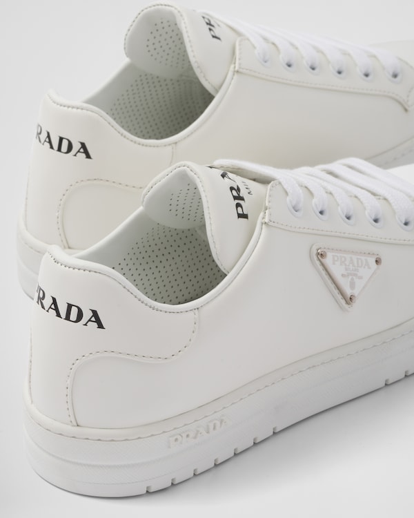 White Downtown Brushed Leather Sneakers | PRADA