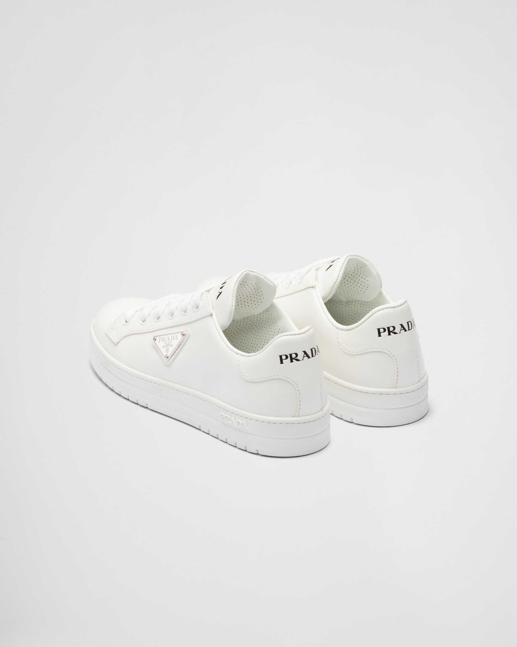 White Downtown Brushed Leather Sneakers | PRADA