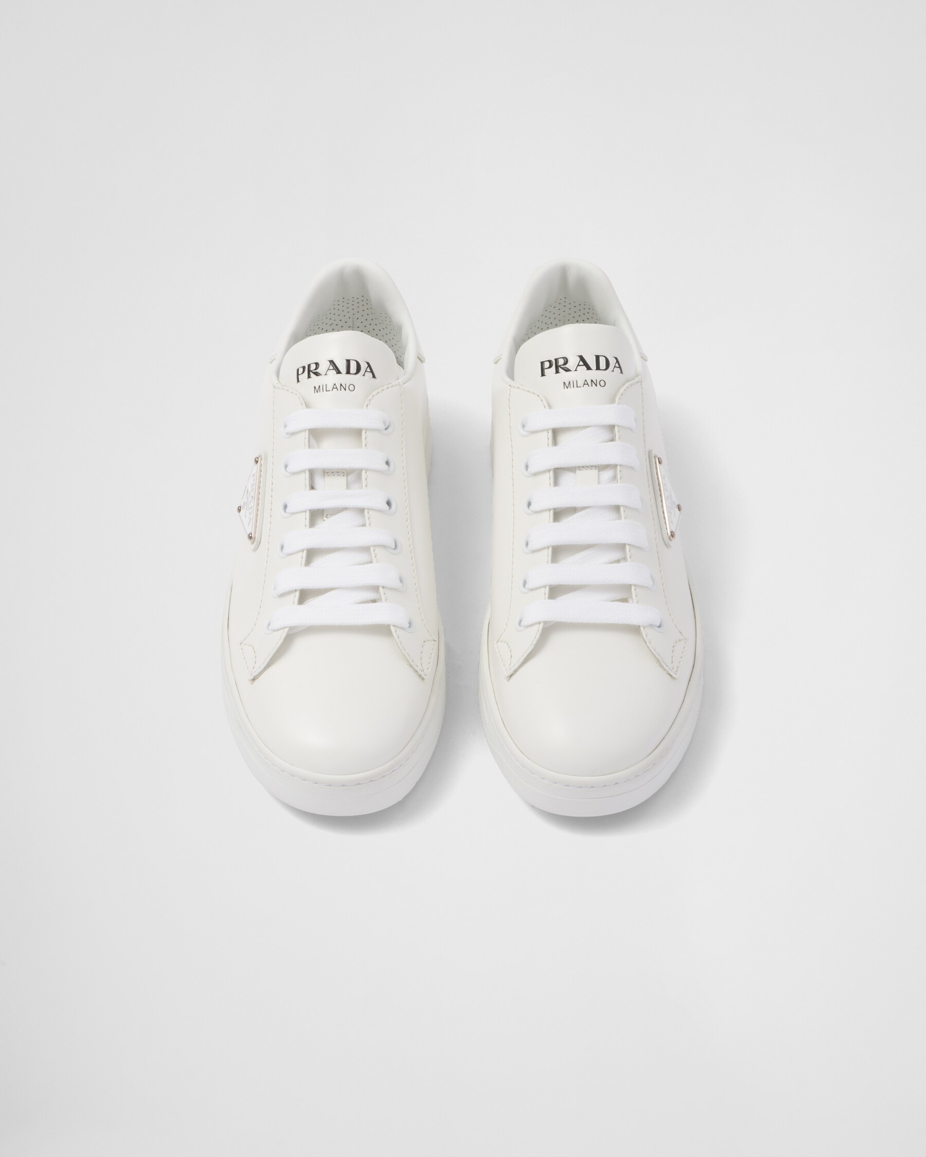 White Downtown Brushed Leather Sneakers | PRADA
