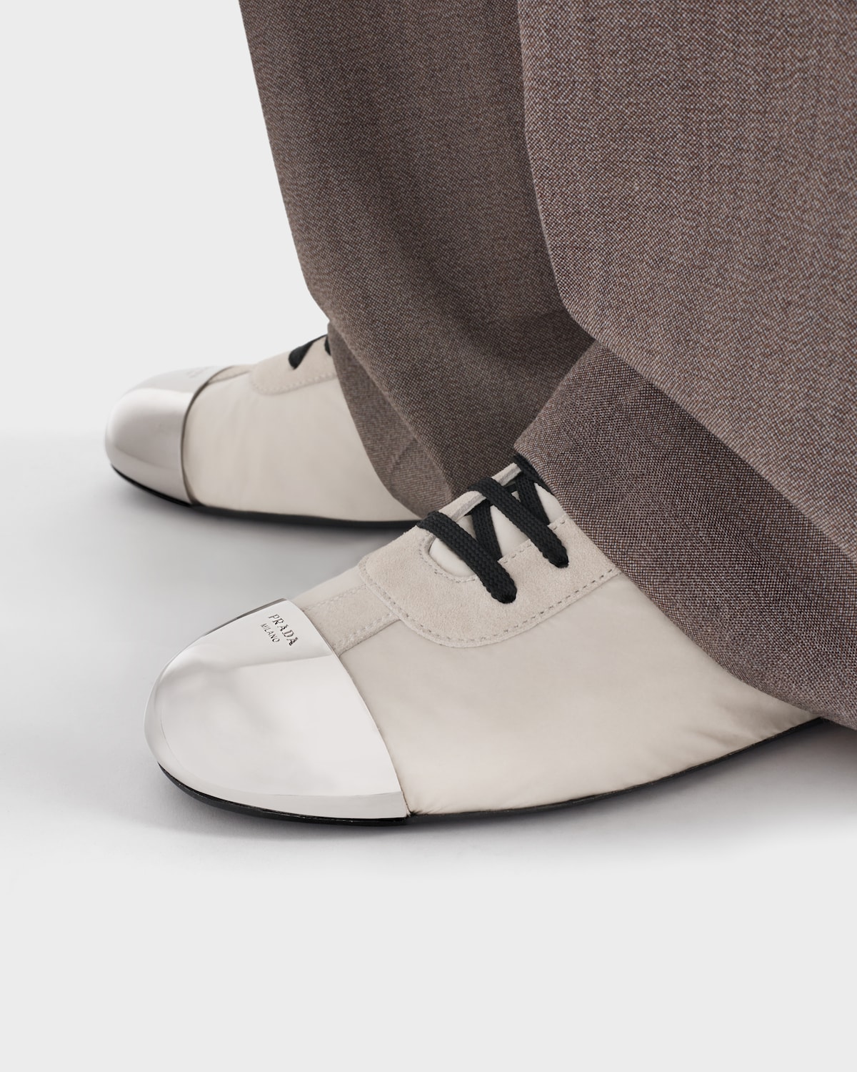 Ivory Collapse Re-nylon And Suede Sneakers With Metal Toecap | PRADA